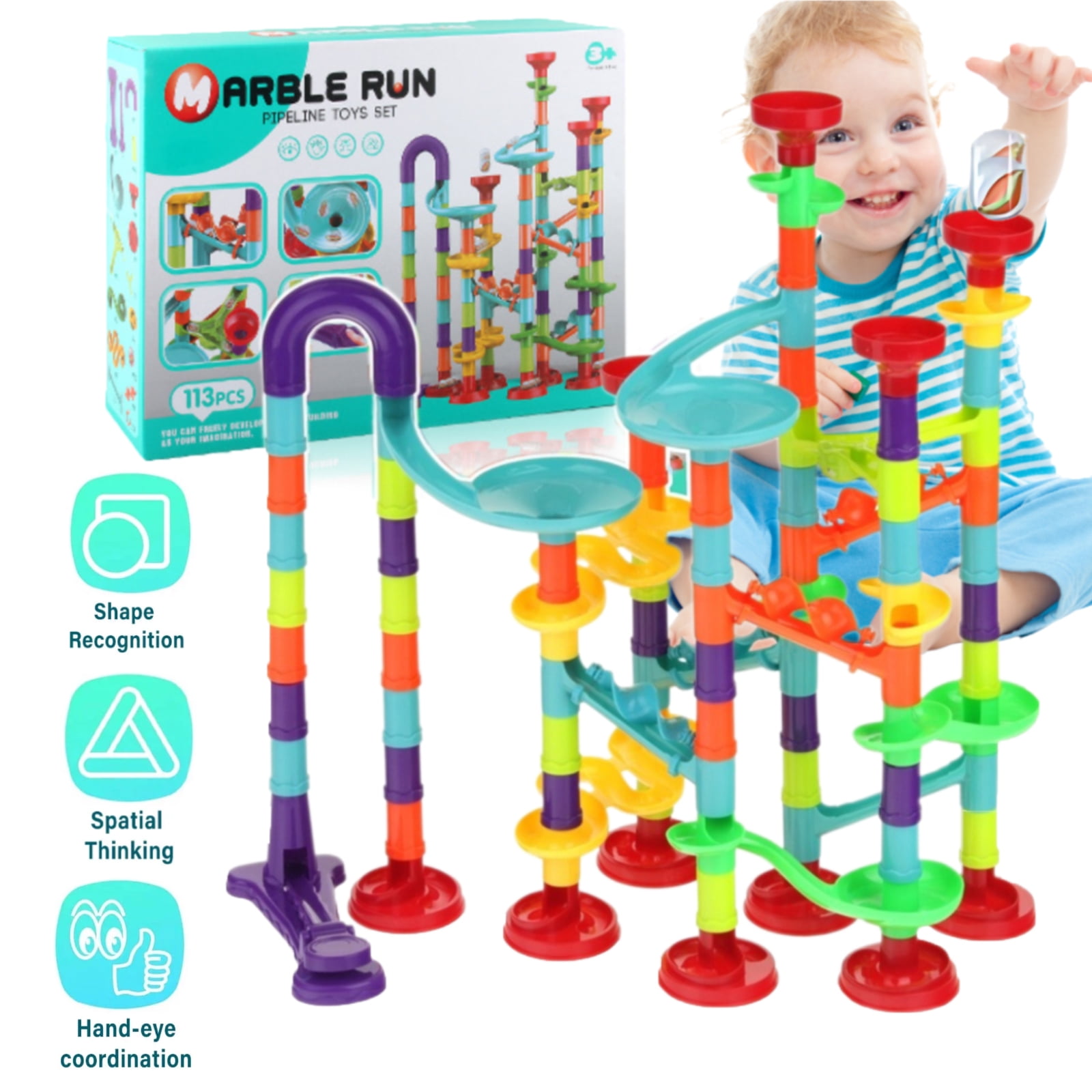 Leyeet 113PCS Marble Run Race Coaster Set, Marble Run Railway Toys ...
