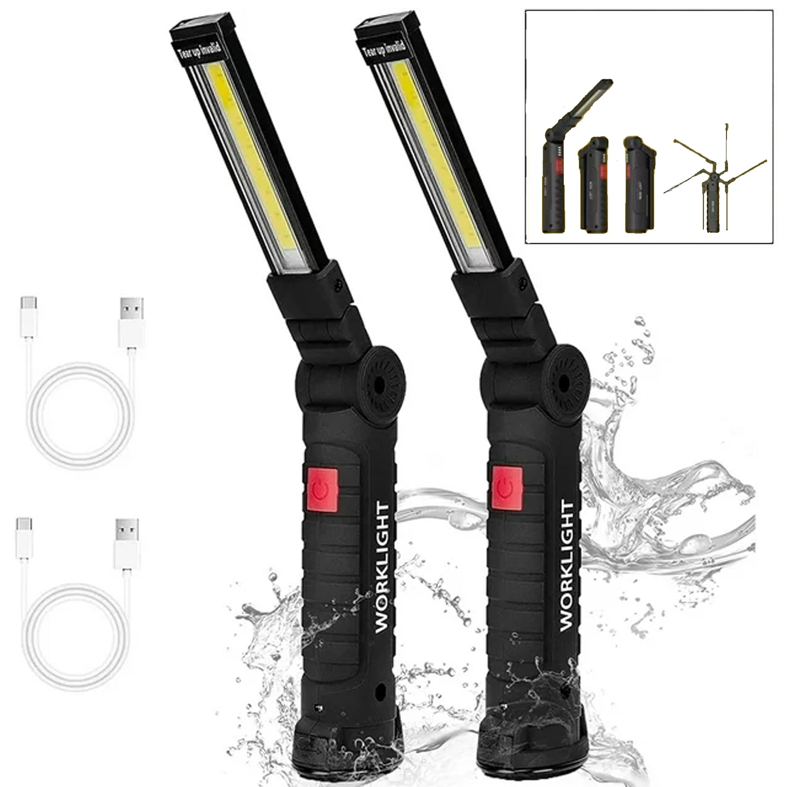 Leyeet 2 Pack LED Work Light - USB Rechargeable COB Flashlight with ...