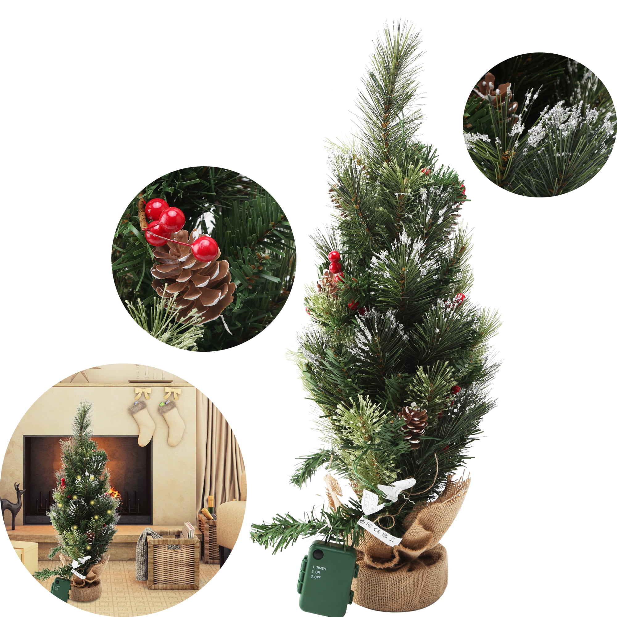 Leyeet 2ft Prelit Artificial Small Mini Christmas Tree with Color LED ...