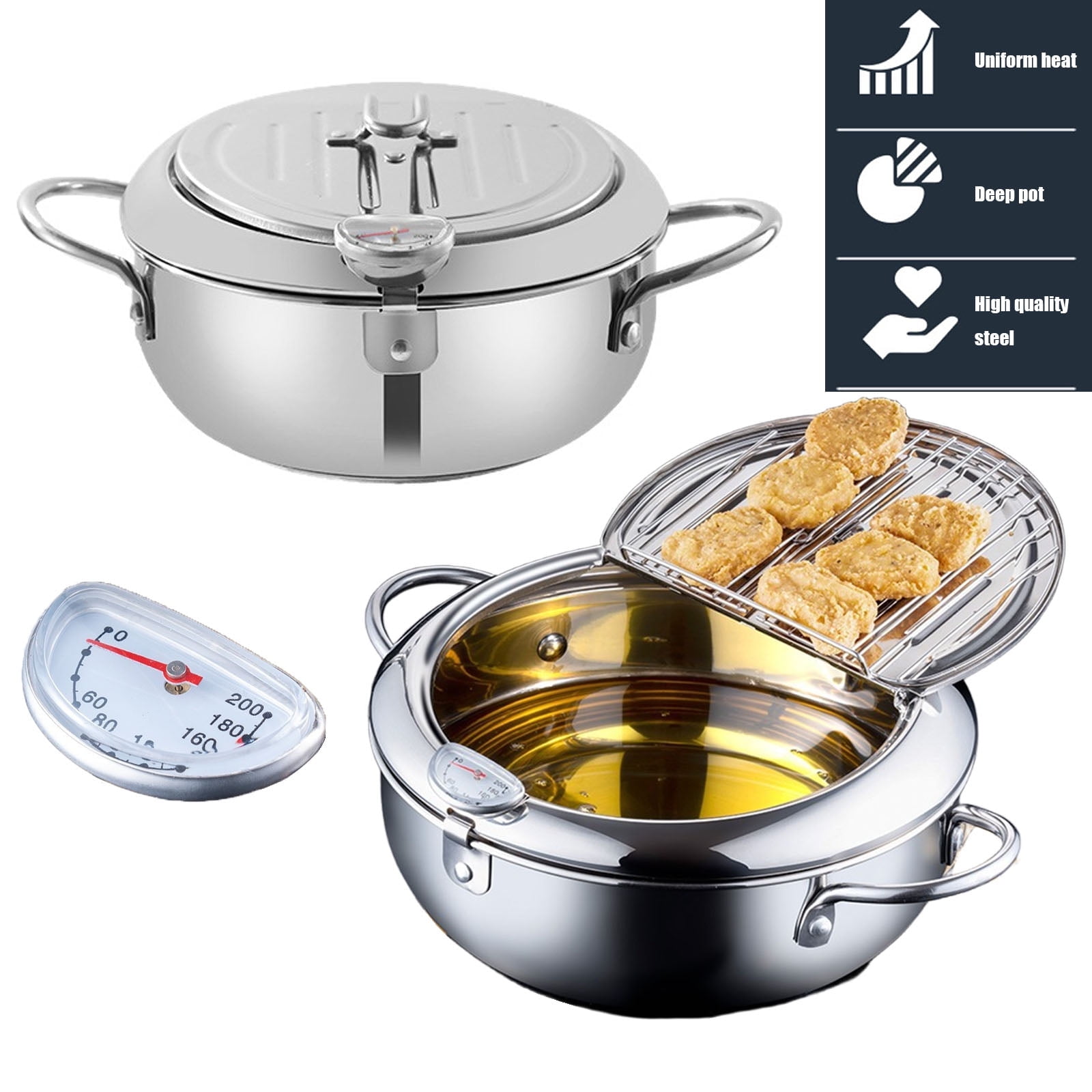 Leyeet Deep Fryer Pot with Oil Draining Rack, Stainless Steel Frying ...