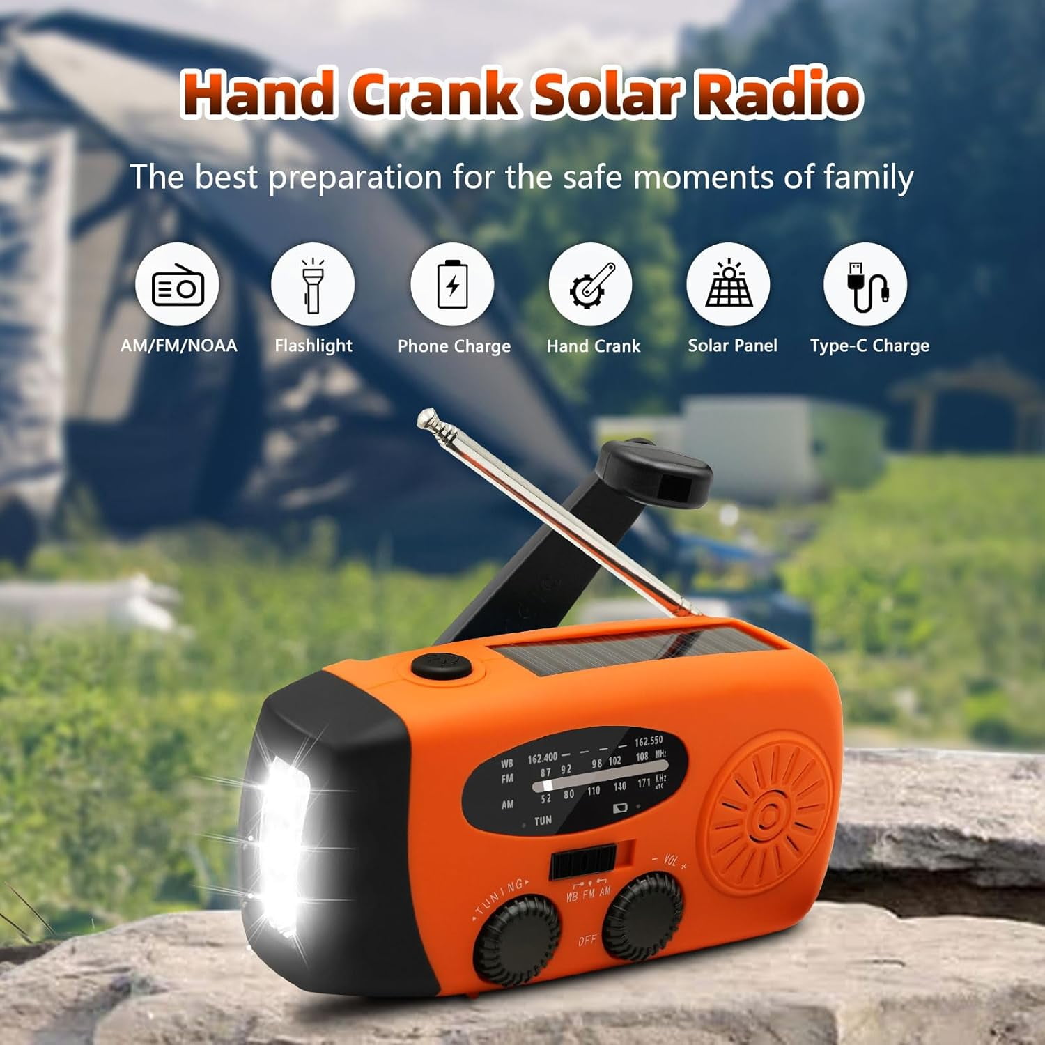 Leyeet 2000mAh NOAA Emergency Weather Radio, Solar Powered, Hand Crank ...