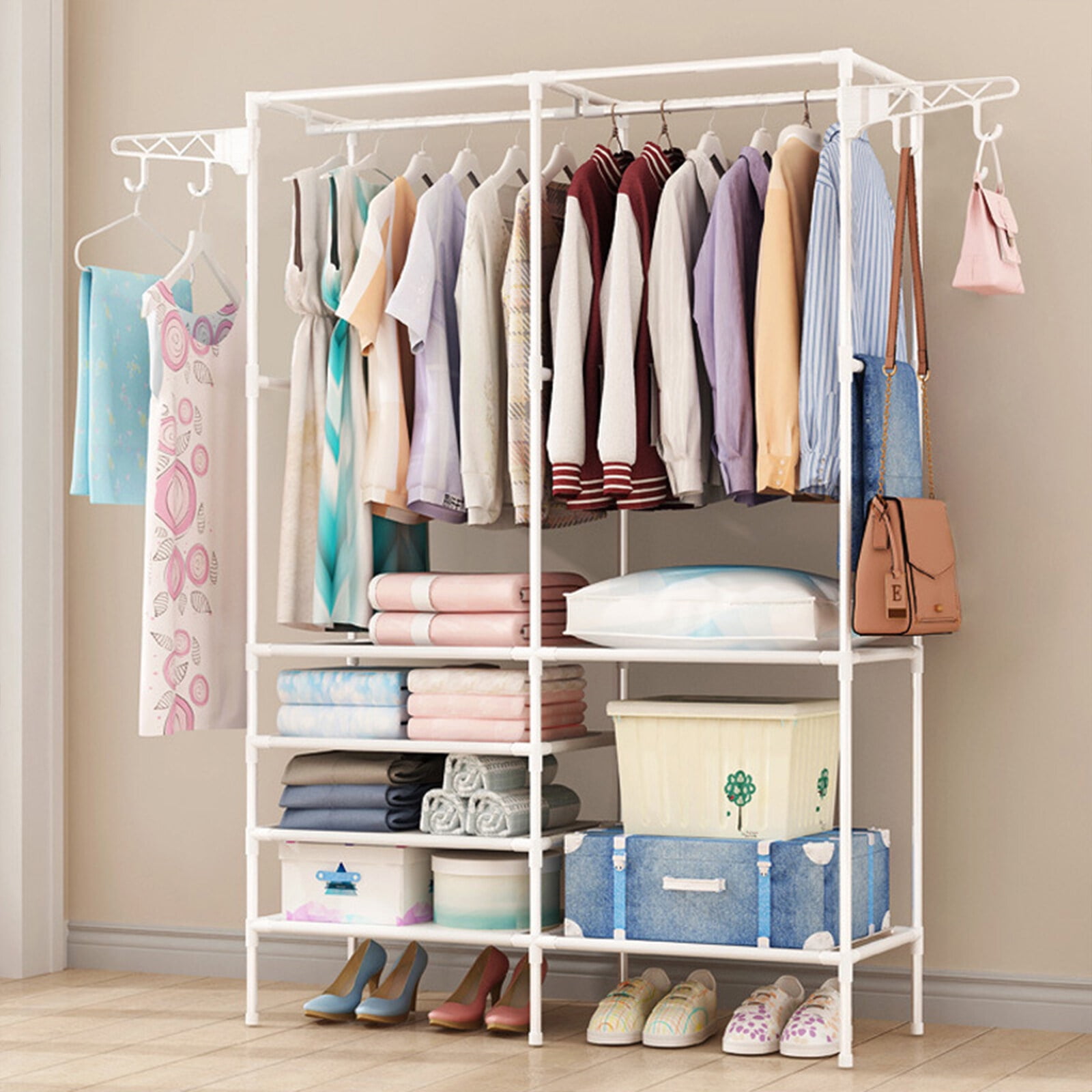 Leyeet Heavy Duty Metal Clothes Organizer, Free Standing Wardrobe ...