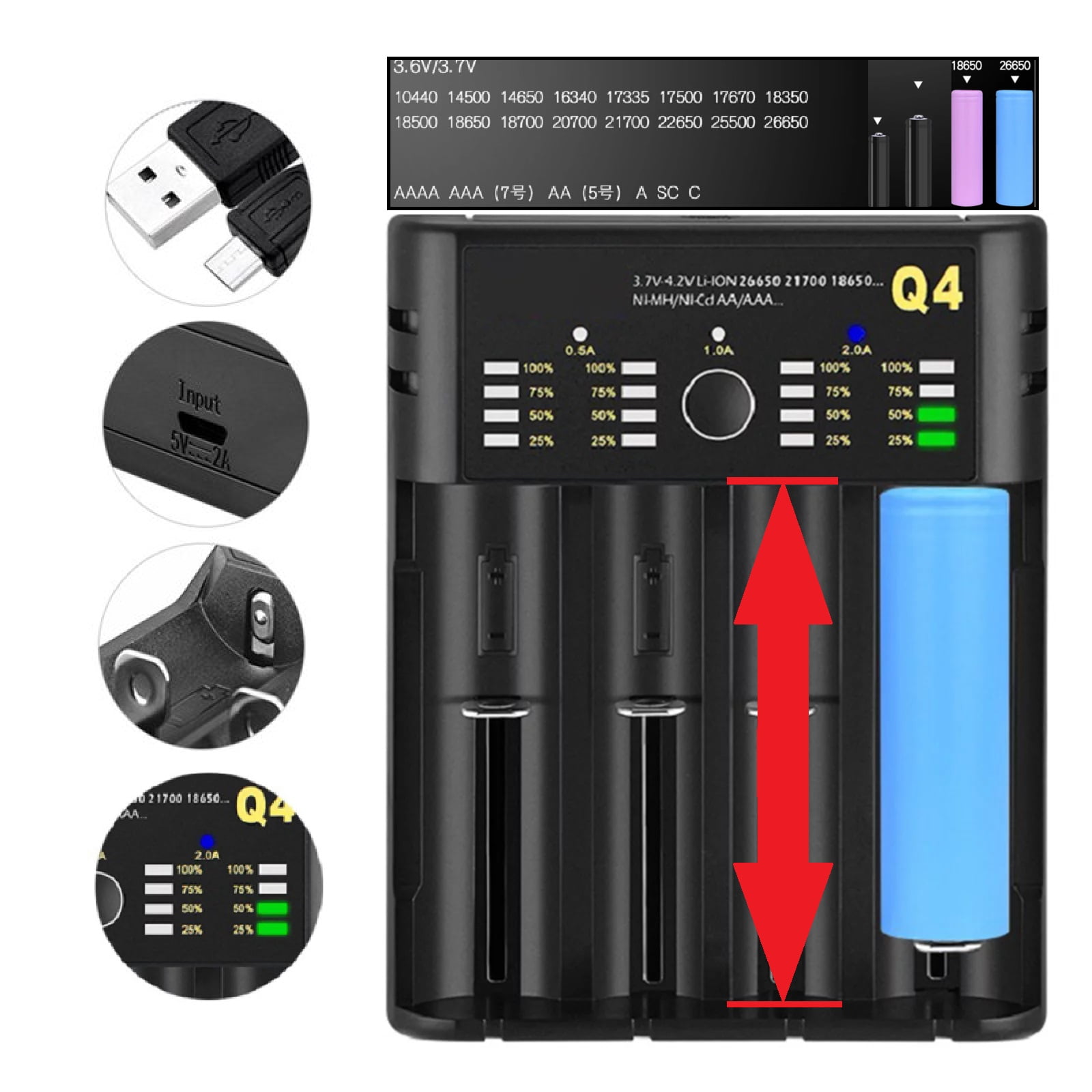 Leyeet Rechargeable Battery Charger, Universal 18650 Battery Charger ...