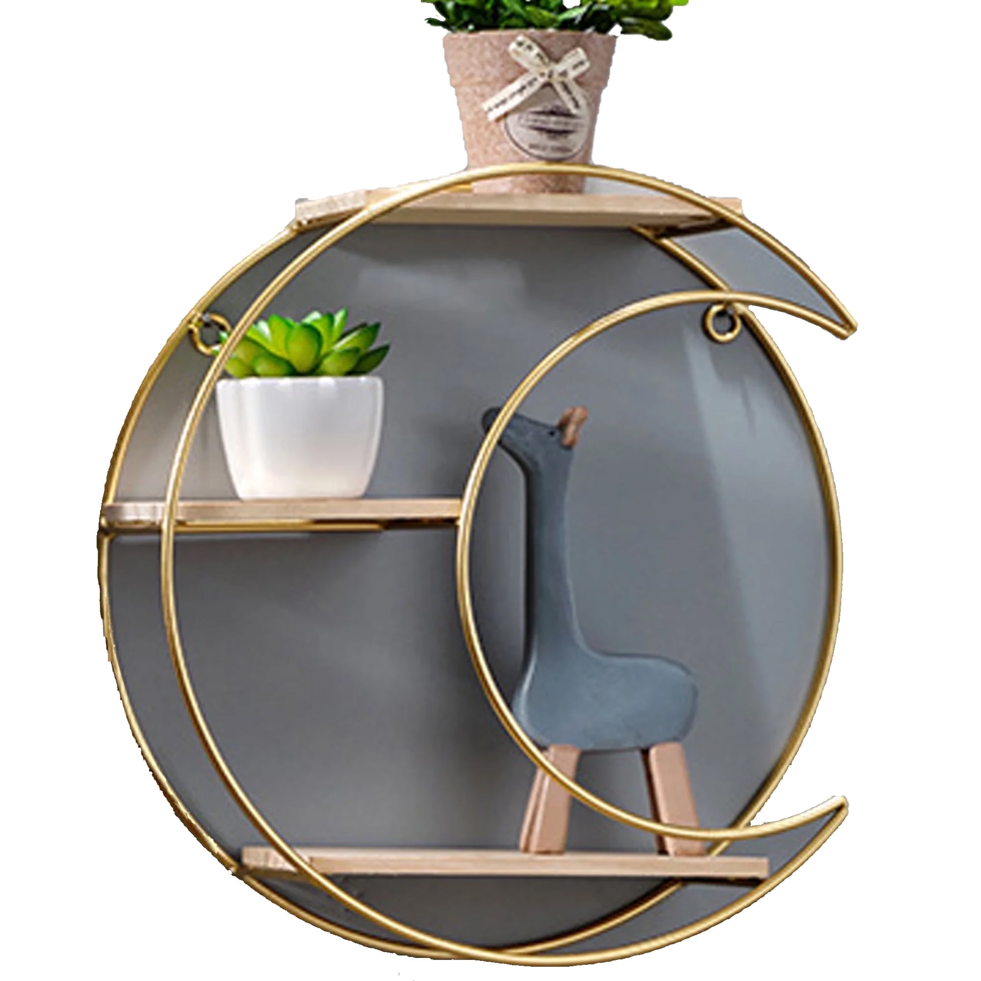 Leyeet Round Gold Shelf - Mounted Circle Wall Shelf Made from Metal and ...