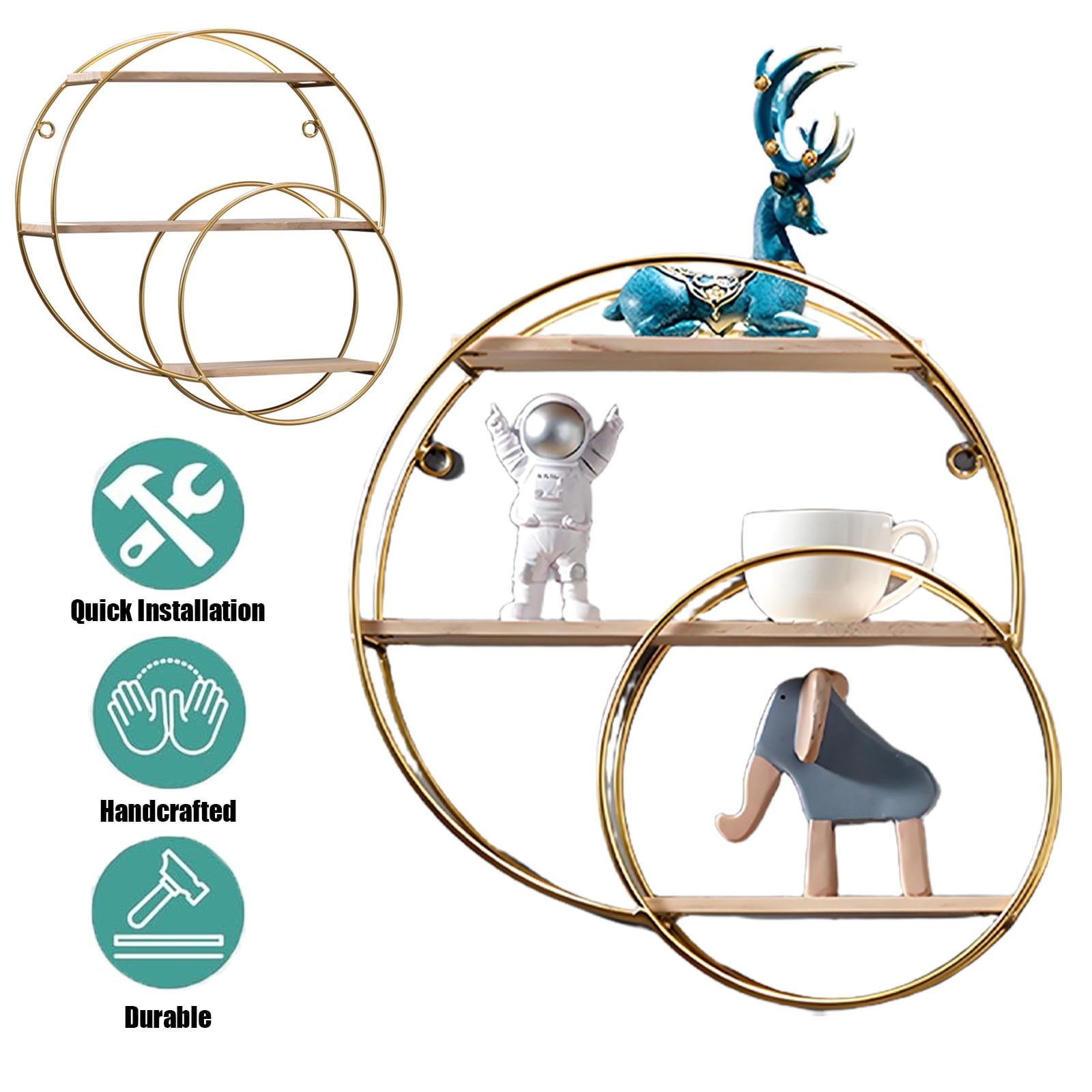 Leyeet Sequoia Modern Round Wall Shelf, Contemporary Glam 3-Tier ...