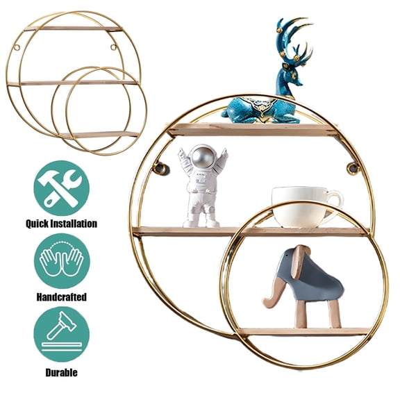 LASIEYO Round Wall Shelf, Wall-Mounted Circular Shelf, Wood & Metal ...