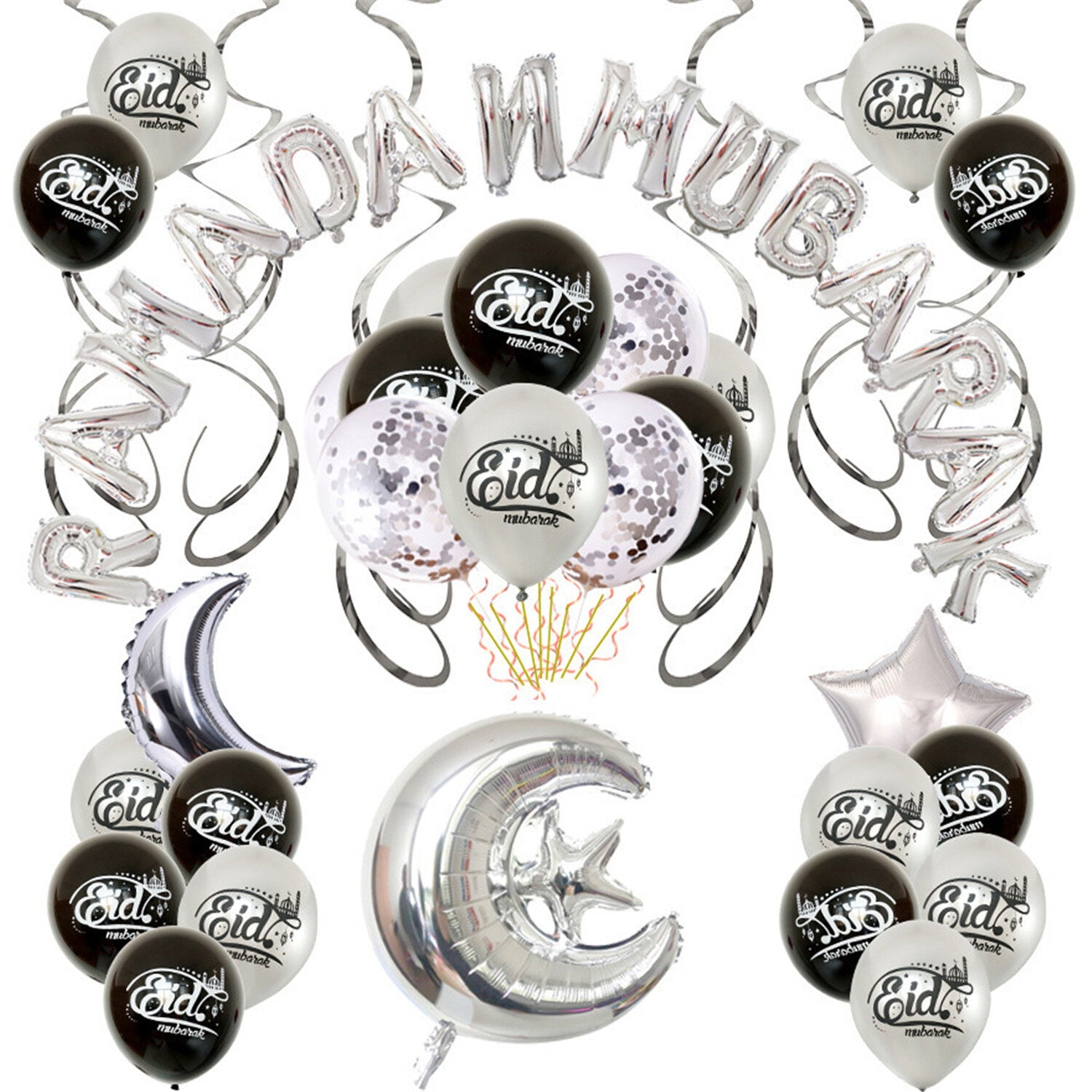 Leyfeng 50pcs Eid Ramadan Mubarak Party Balloons Kit Aluminum Foil Gold ...