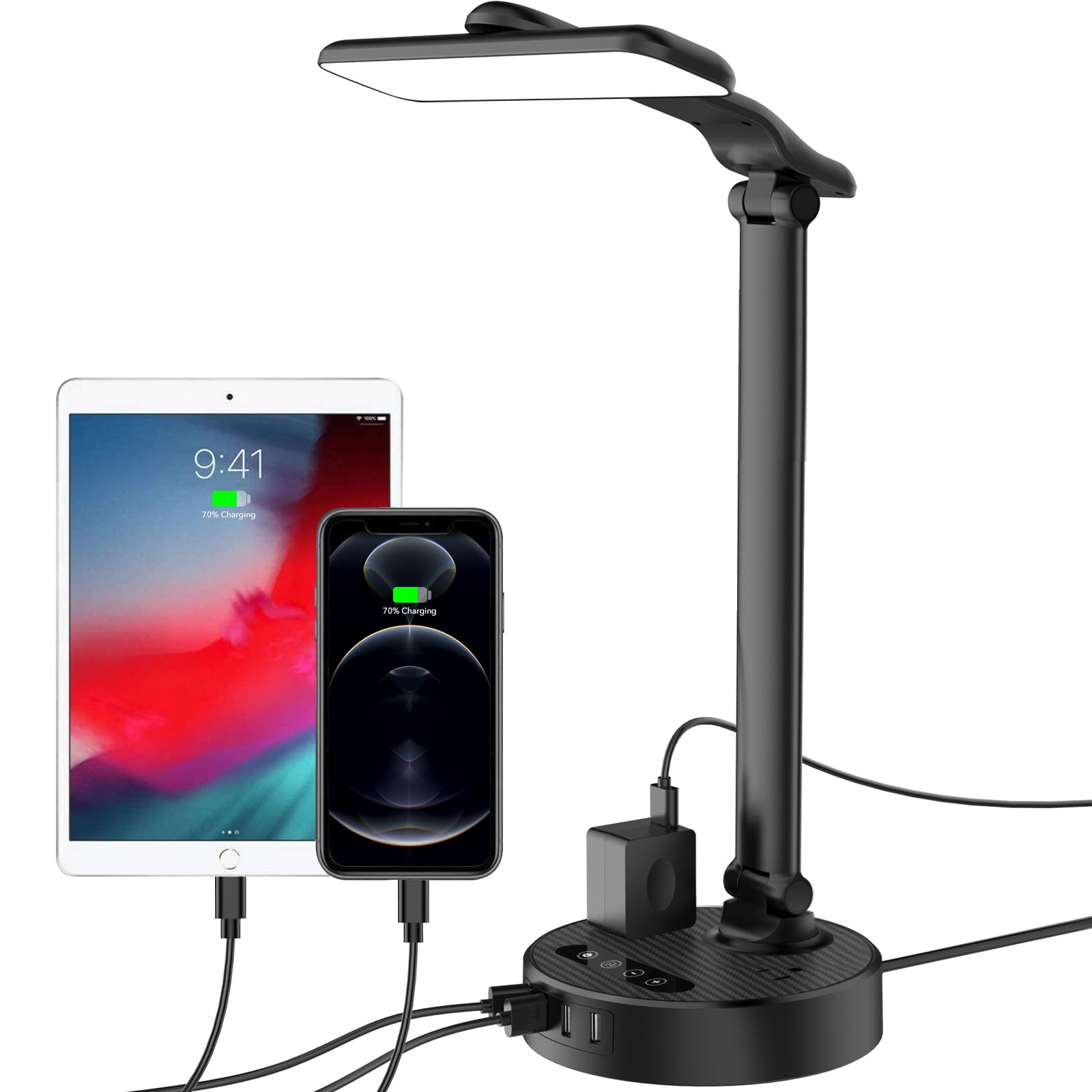 Leyfeng Lamp, Led Desk Lamp with 4 Usb Charging Ports, 2 Ac Outlets, 3 Brightness Levels, Touch ...