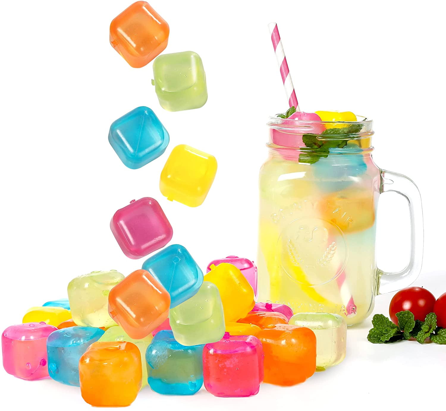 Leyfeng Reusable Ice Cubes, 48 Pieces Plastic Ice Cubes, Colorful ...