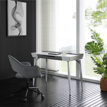 Aubrielle Rectangular MDF Desk with 2 Drawers, Desk Pad and Storage ...