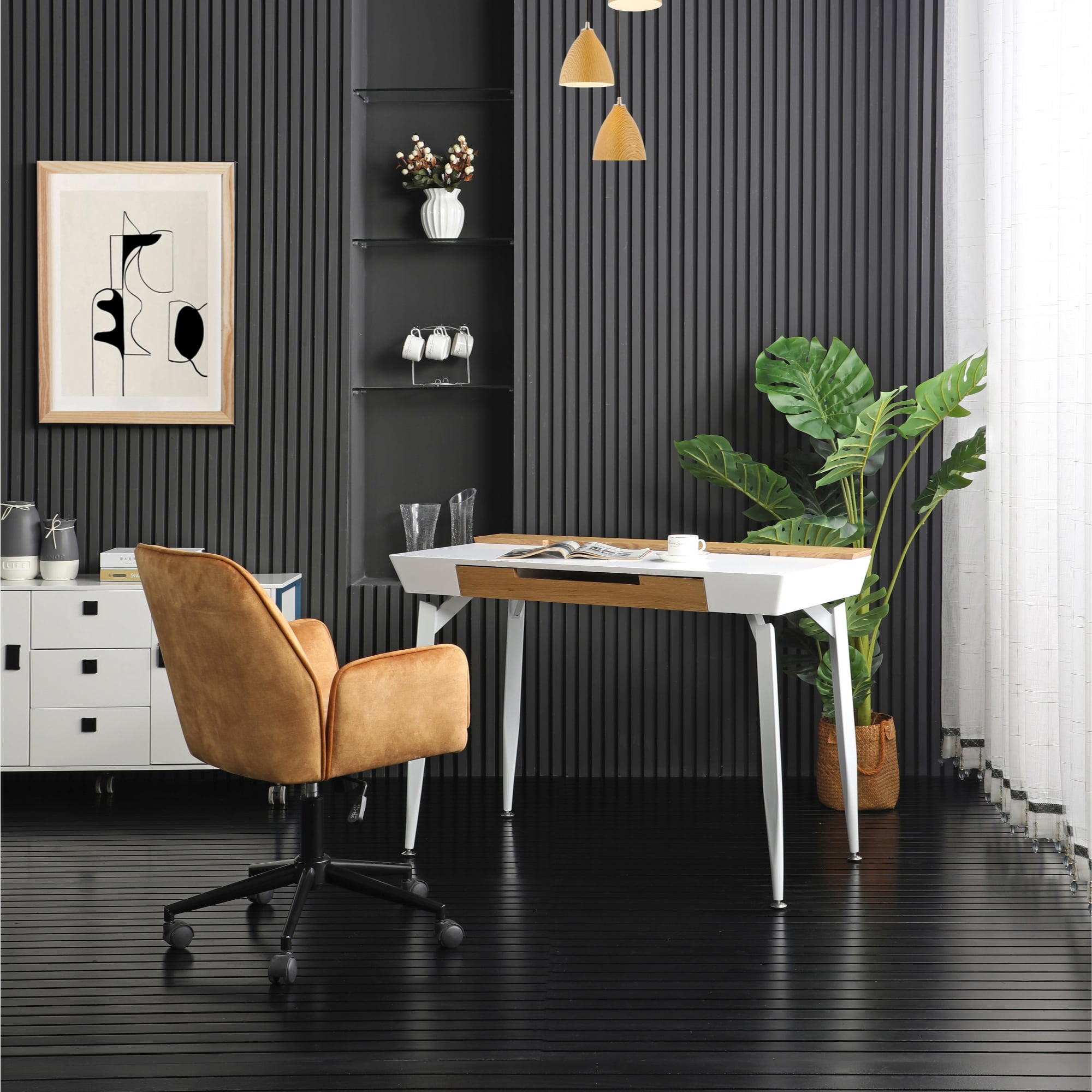 Leyla Rectangular MDF Desk with 3 Drawers and Top Storage, White ...