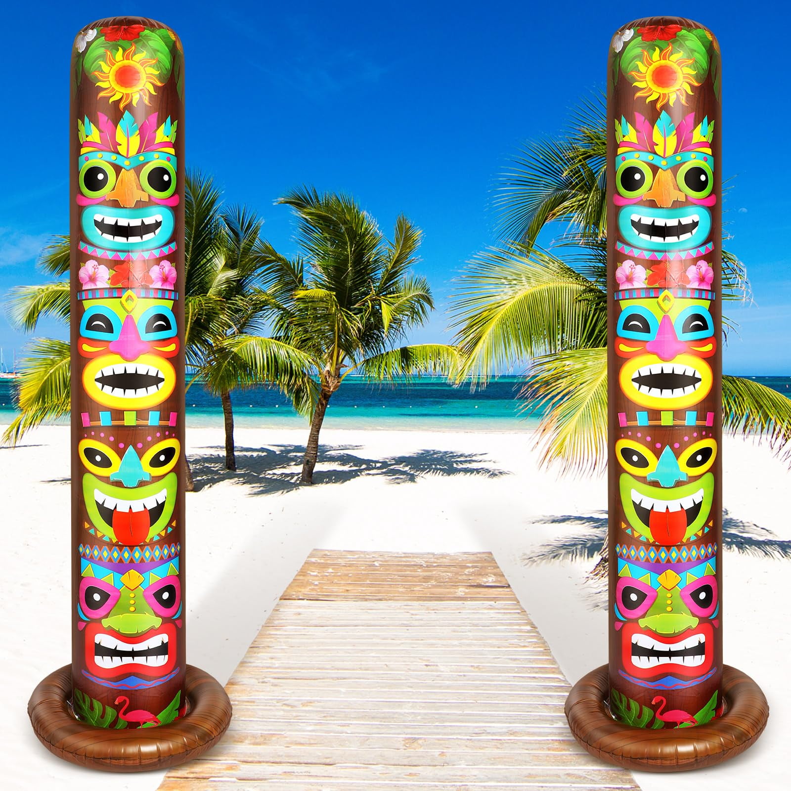 Leyndo 2 Pack 6 ft Inflatable Tiki Luau Party Decorations Hawaiian Luau ...