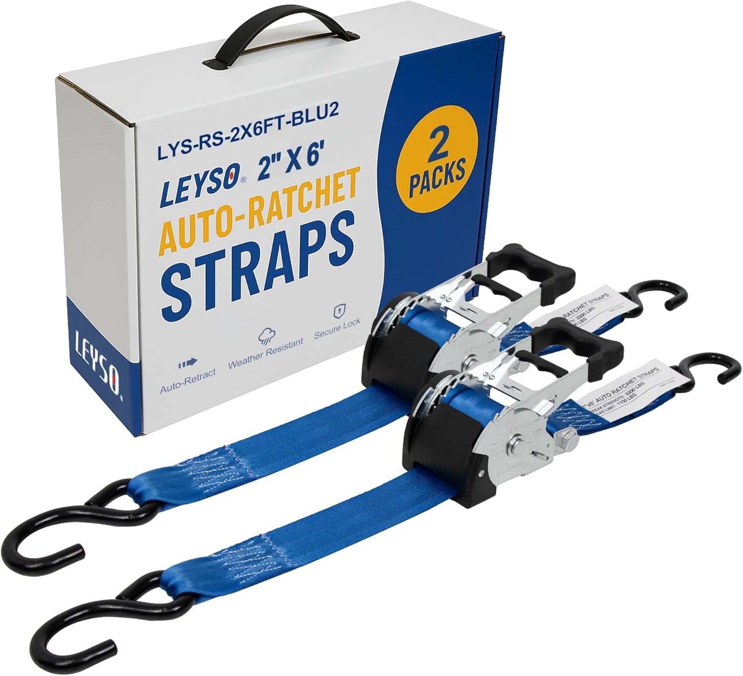 Leyso 2 Inch x 6 Ft Retractable Ratchet Straps, Auto Ratchet Straps ...