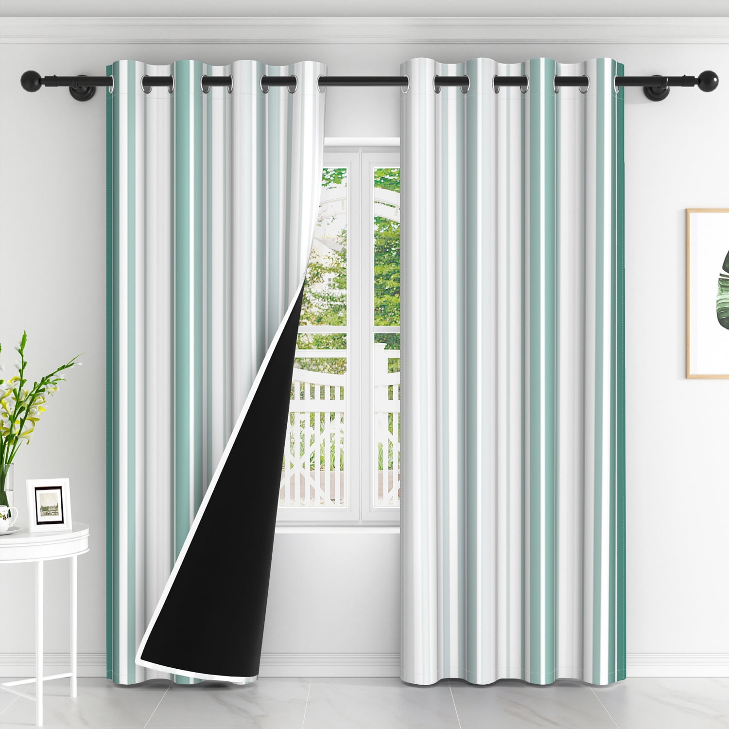 Lfeey Blackout Curtains 63 inches Long, Striped Printed Curtains for ...