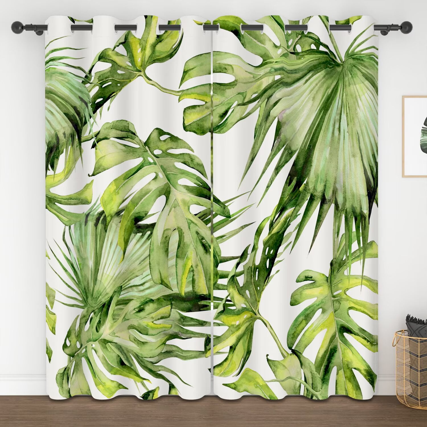 Lfeey Blackout Curtains, Tropical Palm Leaf Print Grommet Top , for ...