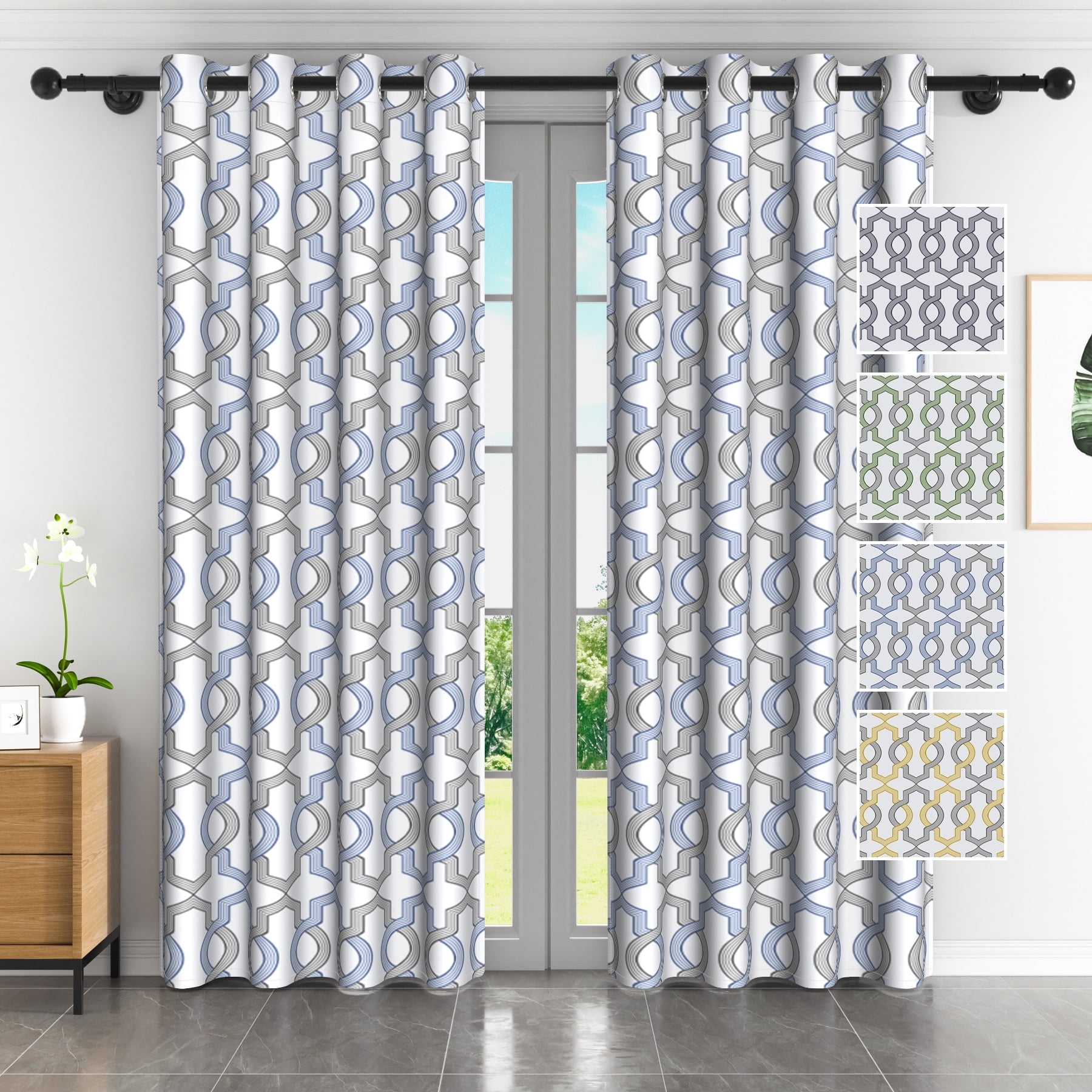 Lfeey Blackout Curtains for Bedroom, Plaid Blue Gray Geometric Pattern ...