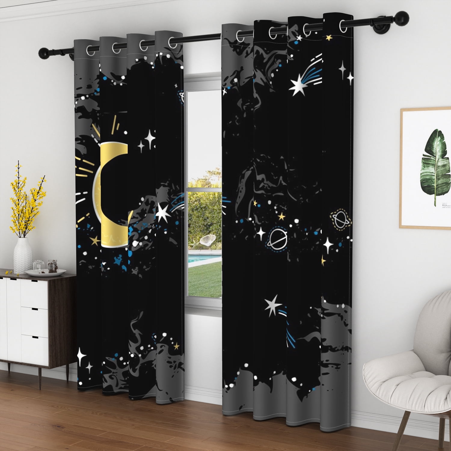 Lfeey Blackout Curtains for Bedroom, Room Darkening, Moon, 42x108 ...