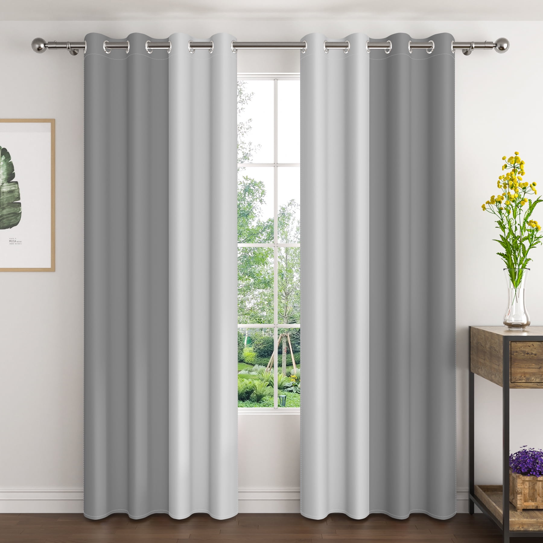 Lfeey Gray Blackout Curtains 63 Inches Long, Room Darkening Grommet ...