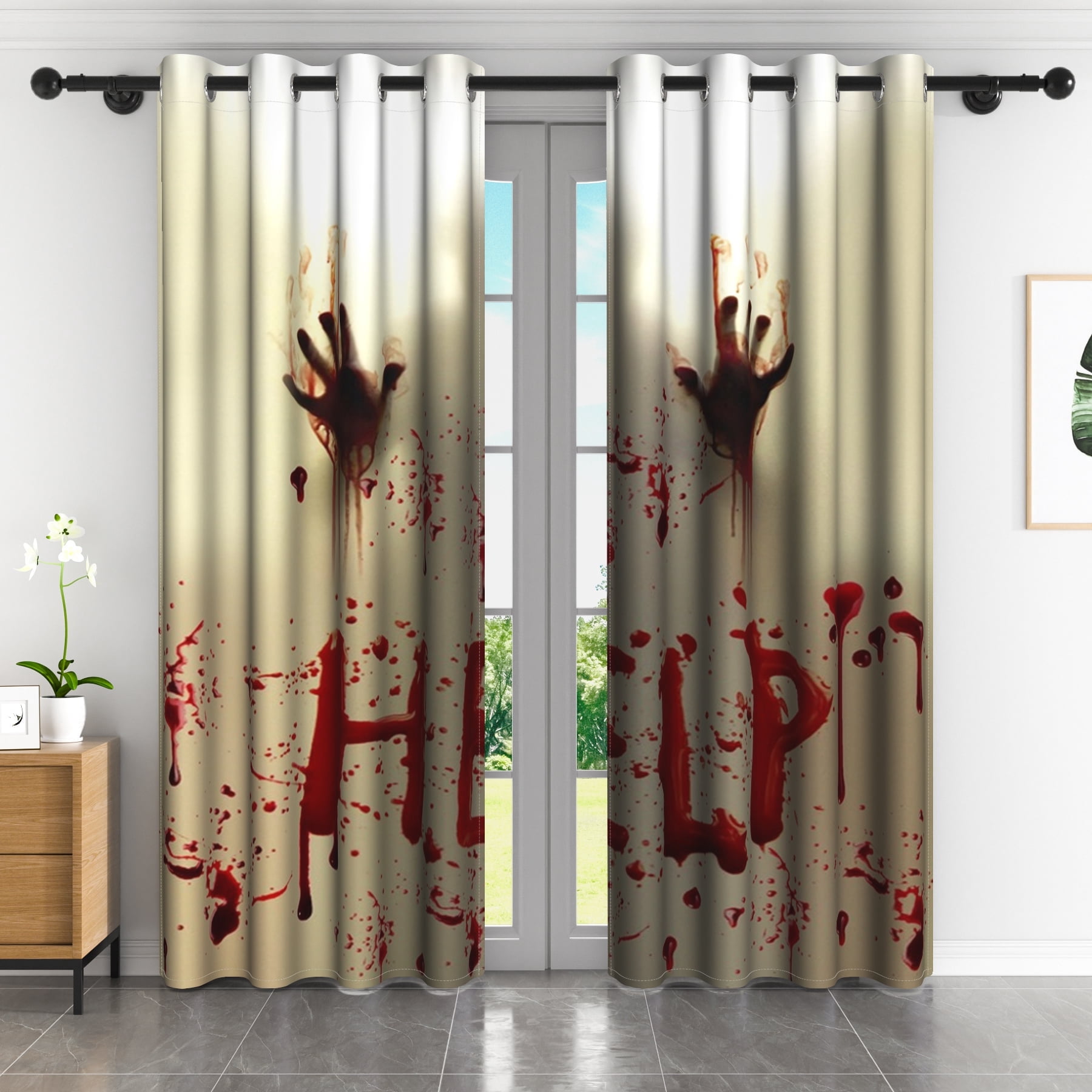 Lfeey Halloween Bloody Curtains, Room Darkening for Living Room ...