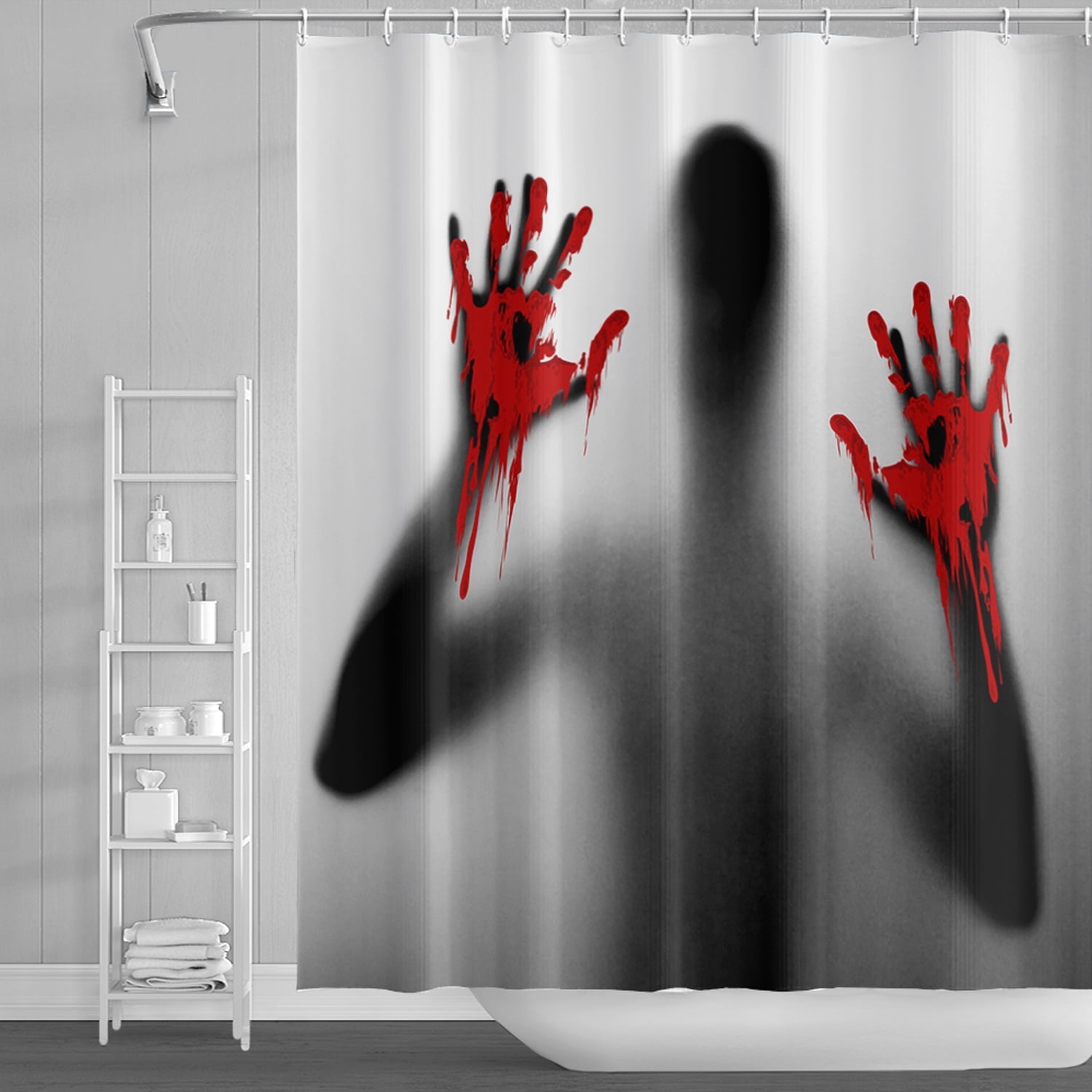 Lfeey Halloween Shower Curtain, Red Bloody Hands Bathroom Waterproof ...