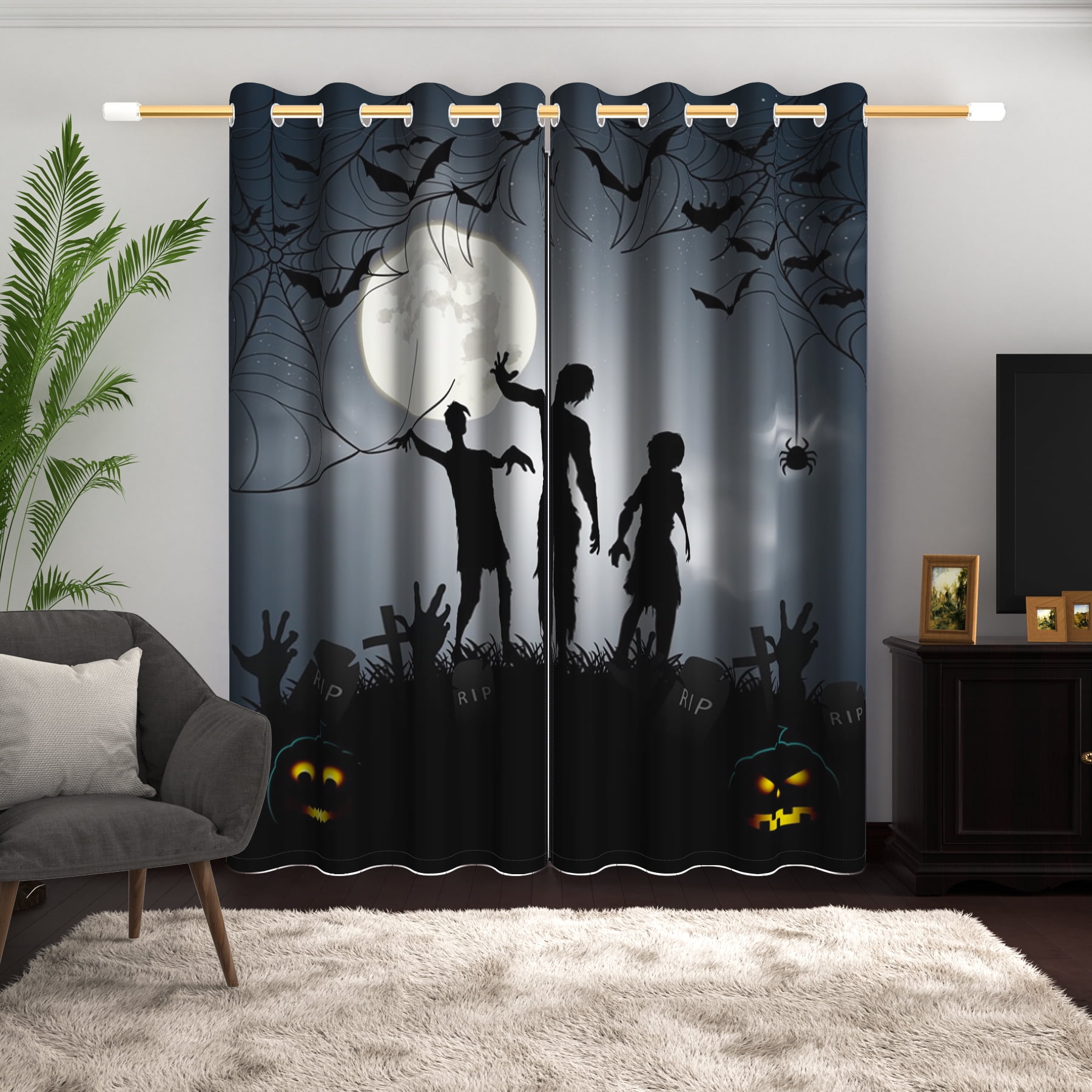 Lfeey Horror Themed Halloween Eve Curtains, Room Darkening Blackout ...