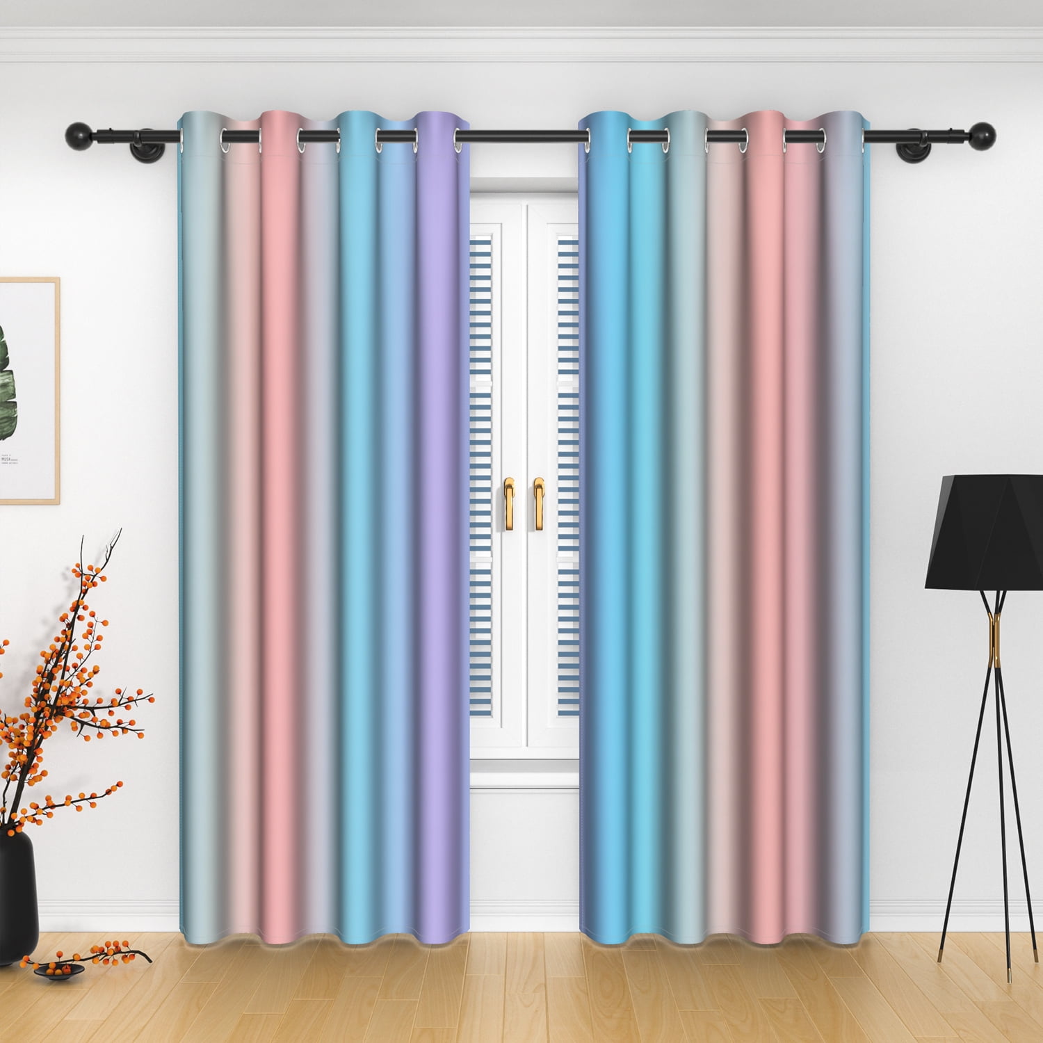 Lfeey Pink and Blue Ombre Curtains, Blackout Curtain for Bedroom/Living ...