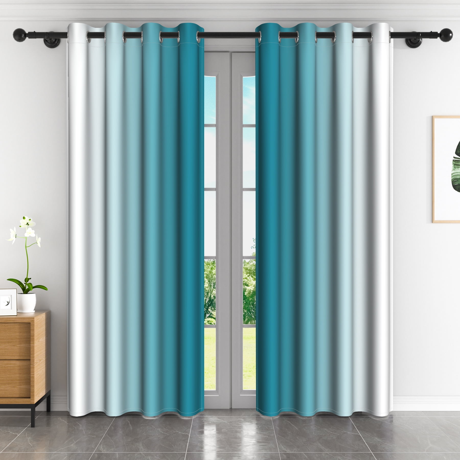 Lfeey Room Darkening Curtains Deluxe Teal, Window Curtain Panels With ...