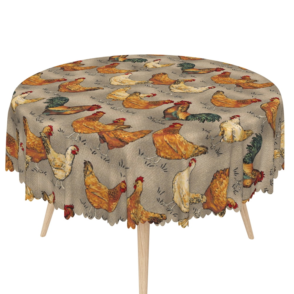 Lfeey Round Tablecloth, Rooster, Waterproof Tablecloth for Picnic Table ...