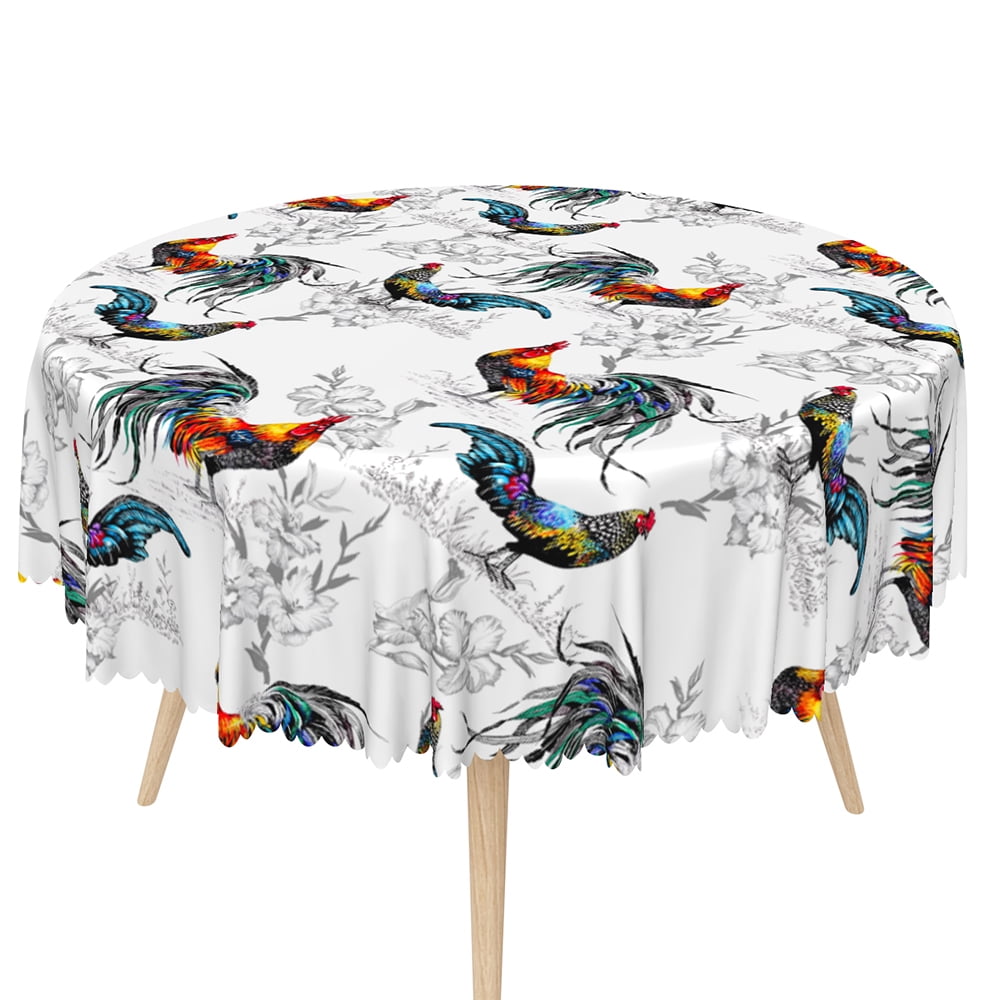 Lfeey Round Tablecloth, Rooster, Waterproof Tablecloth for Picnic Table ...