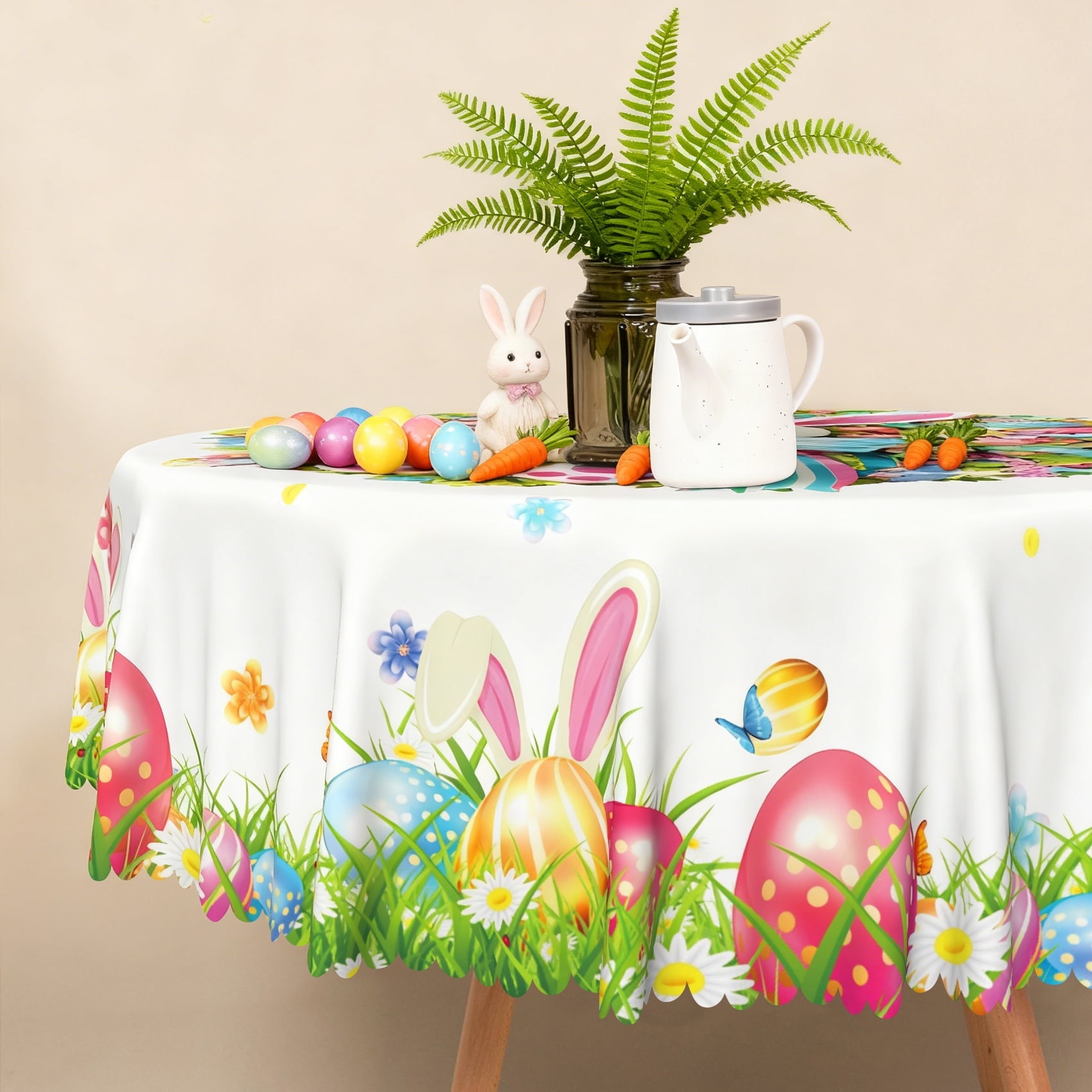Lfeey Spring Easter Round Tablecloth 70 Inch, Cute Rabbit Floral Decor ...