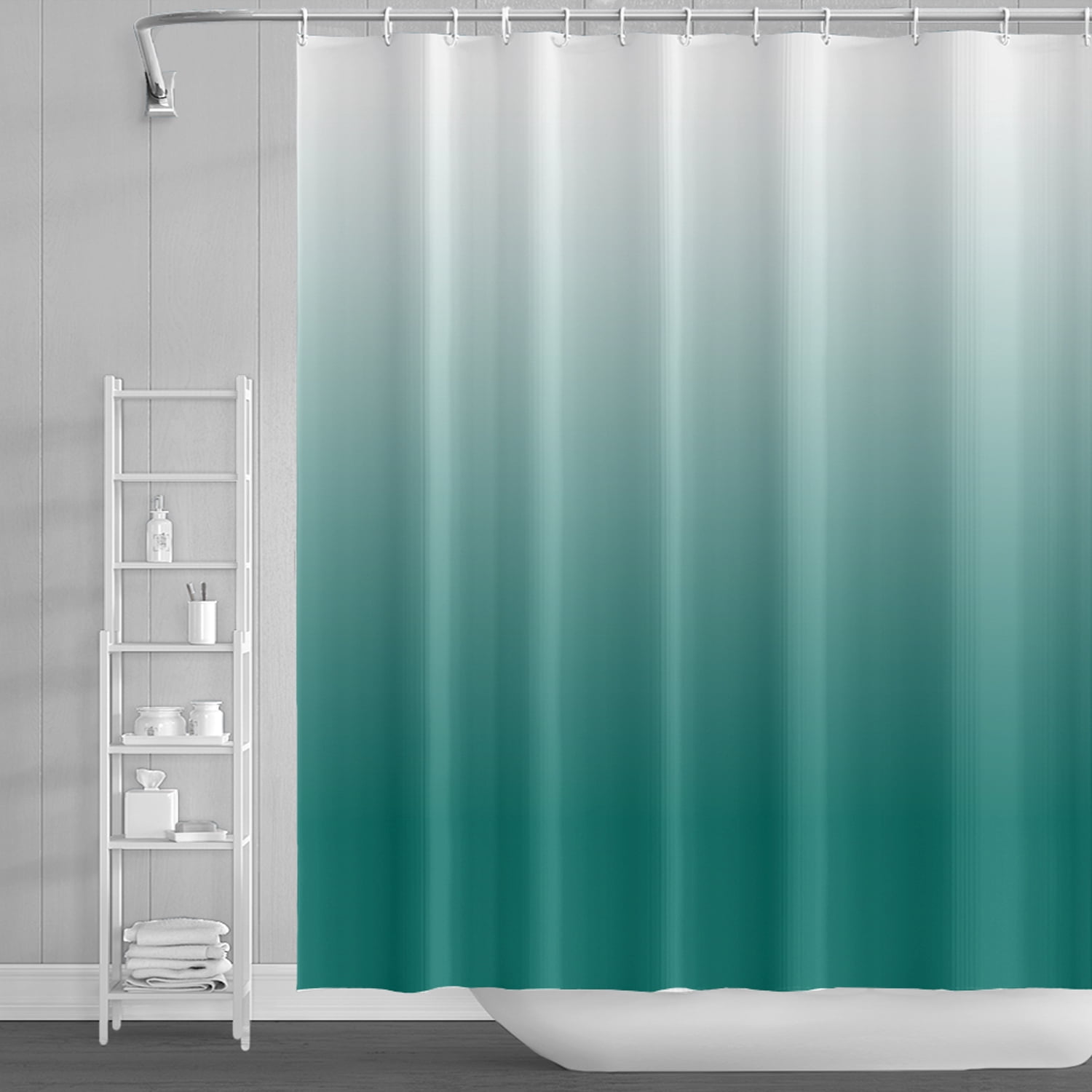 Teal And White Shower Curtain