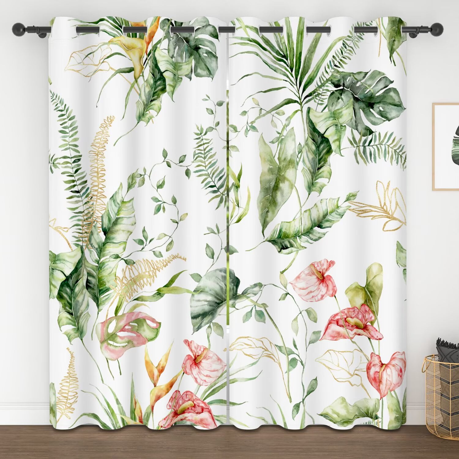 Lfeey Tropical Leaves Blackout Curtains, Tropical Window Grommet ...