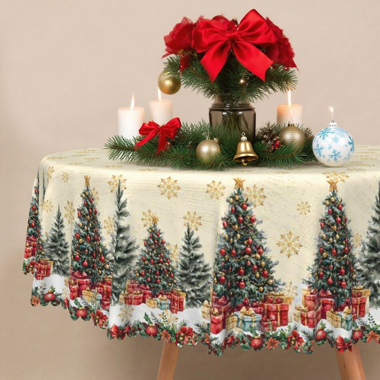 Lfeey Vintage Christmas Round Tablecloth for Xmas Winter Holiday ...