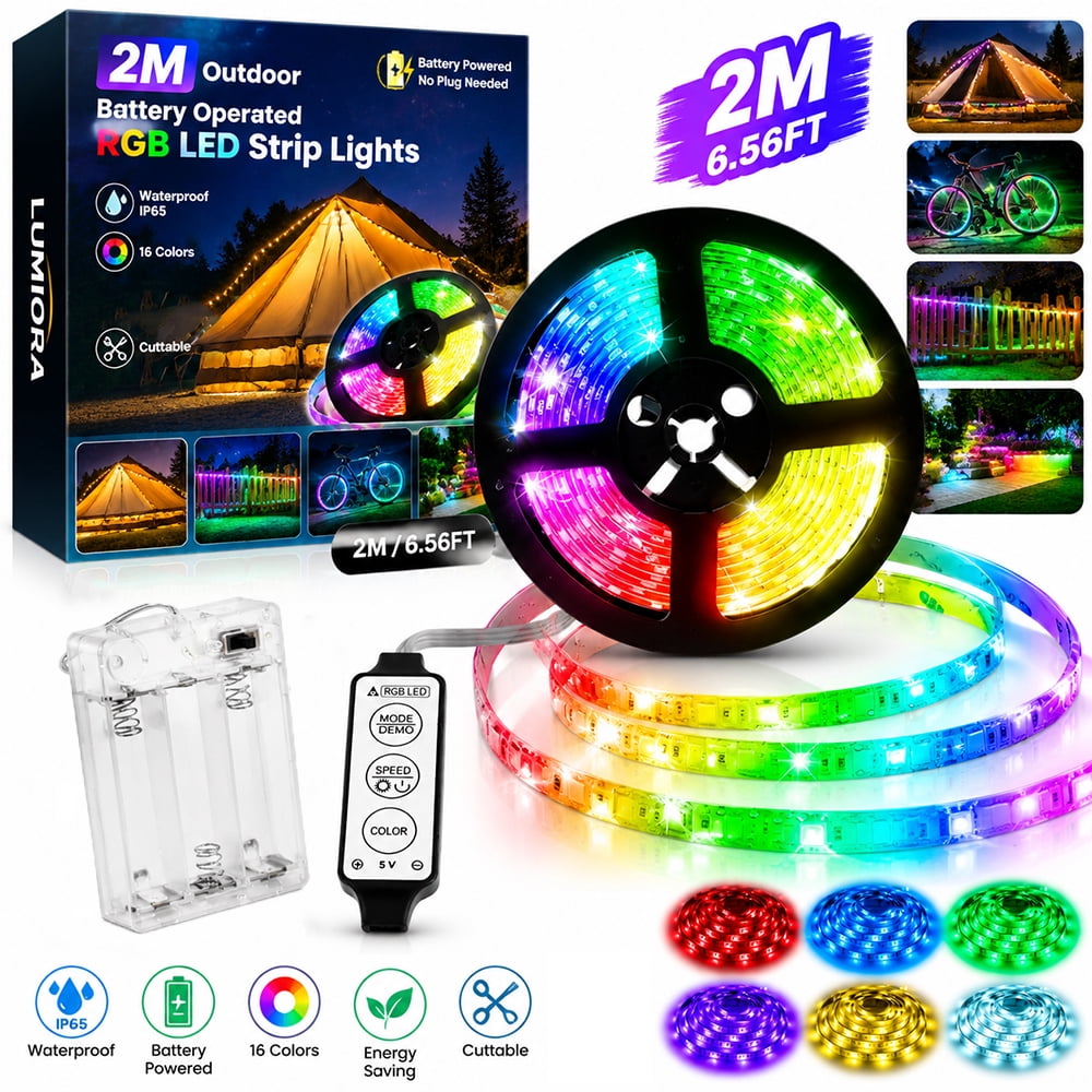 [Lfon]Battery Powered RGB LED Strip Lights, IP65 Waterproof Outdoor ...
