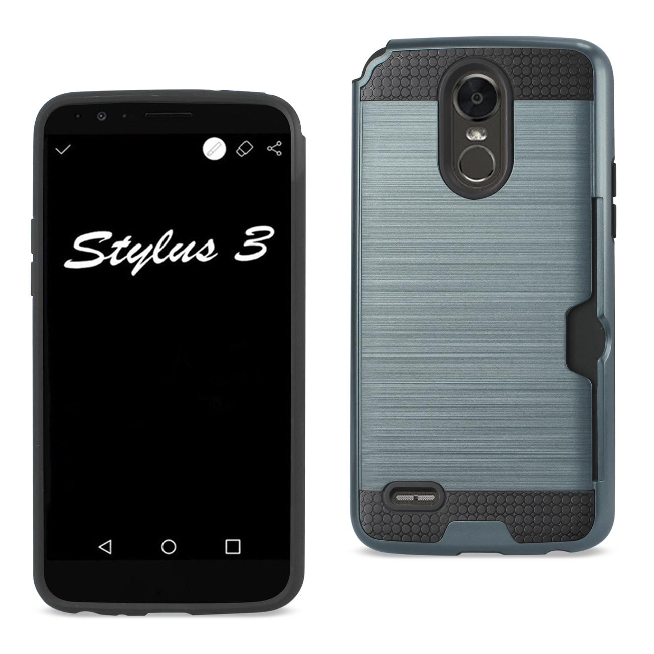Lg Stylo 3/ Stylus 3 Slim Armor Hybrid Case With Card Holder In Navy ...
