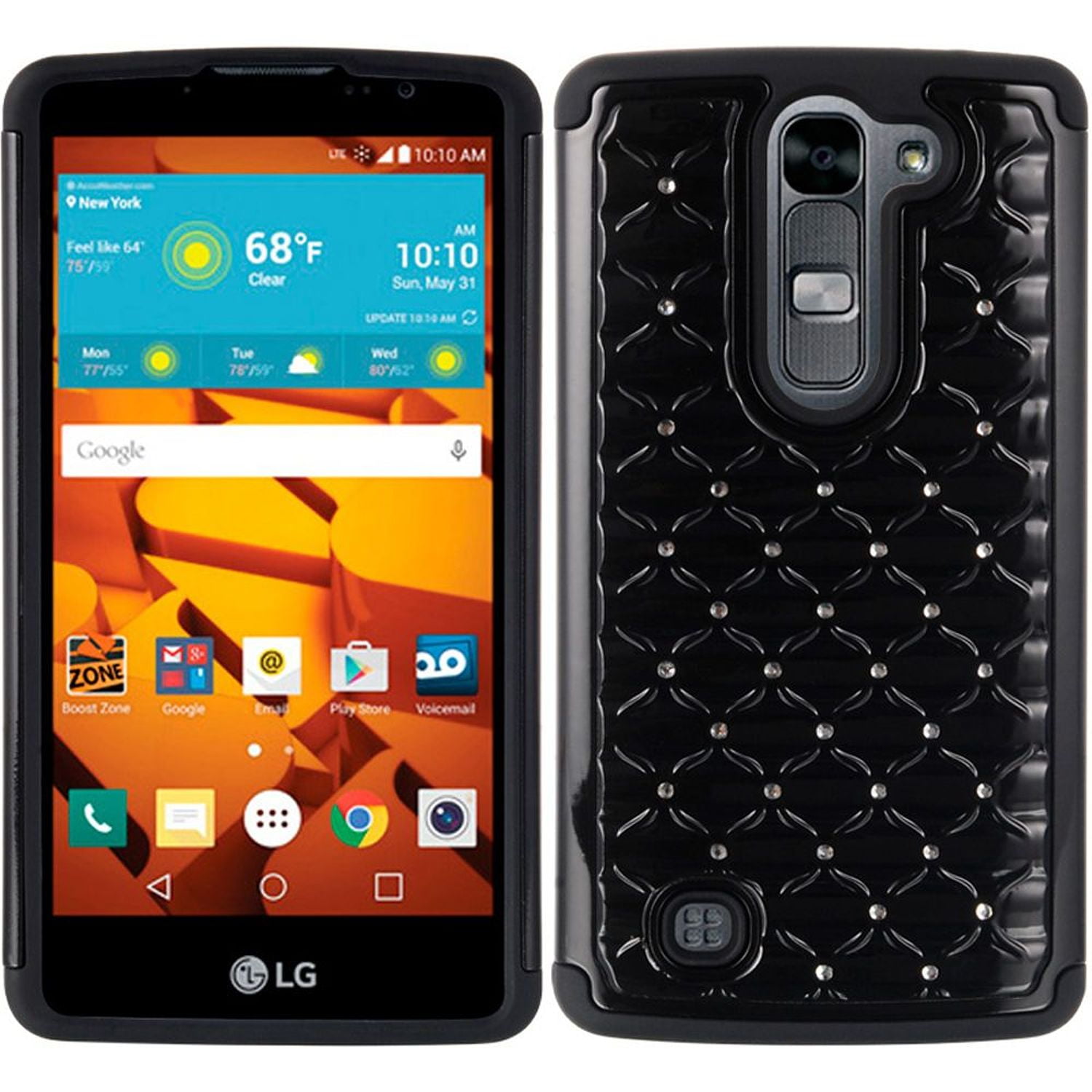 Lg Volt2 Ls751/Magna Hybrid Studded Diamond Case Bk Skin+Bk - Walmart.com
