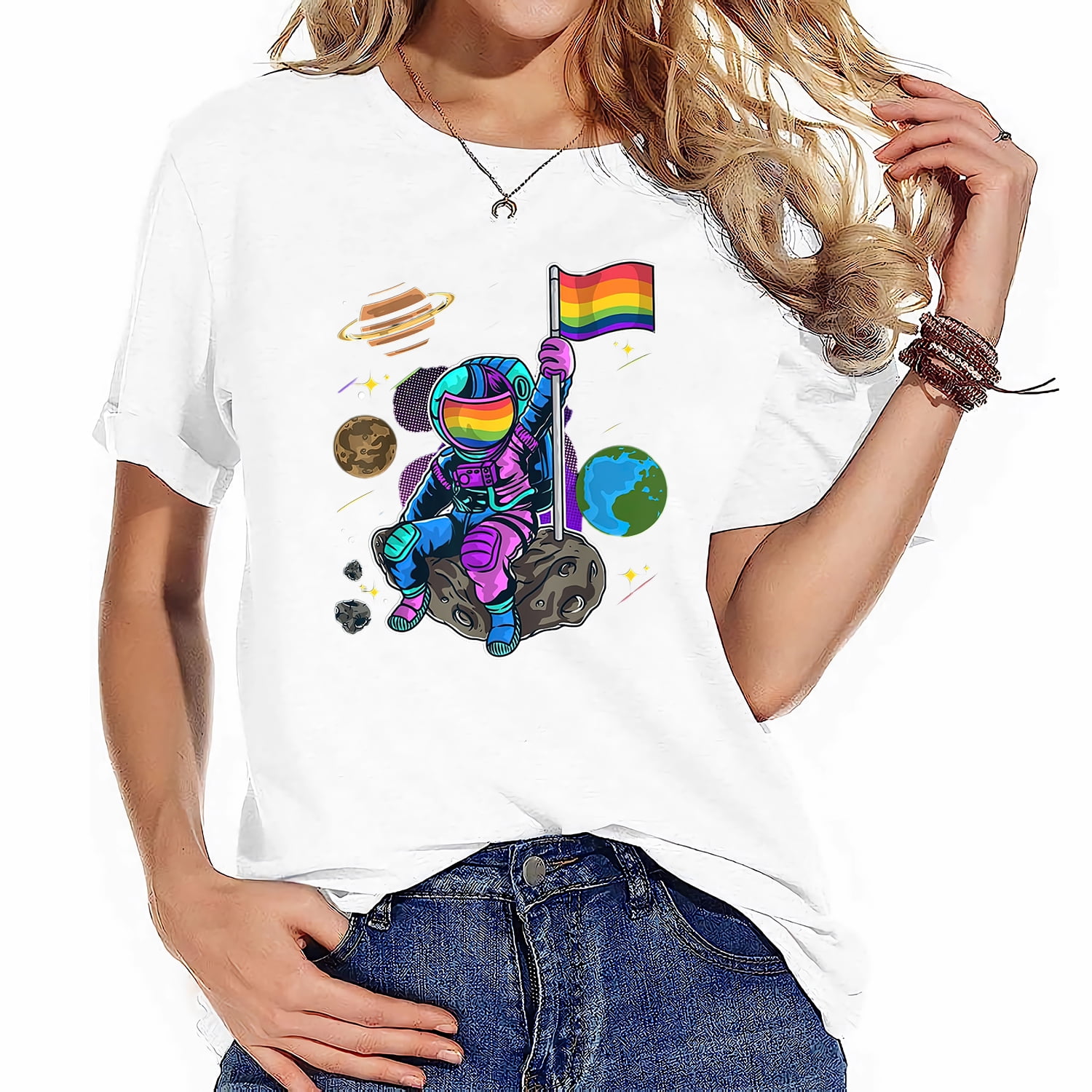 Lgbt Astronaut With Rainbow Pride Flag Sitting On The Moon T Shirt