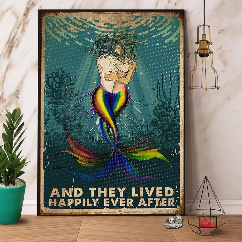 Lgbt Mermaid And They Lived Happily Ever Satin Poster Wall Art Decor 16 ...