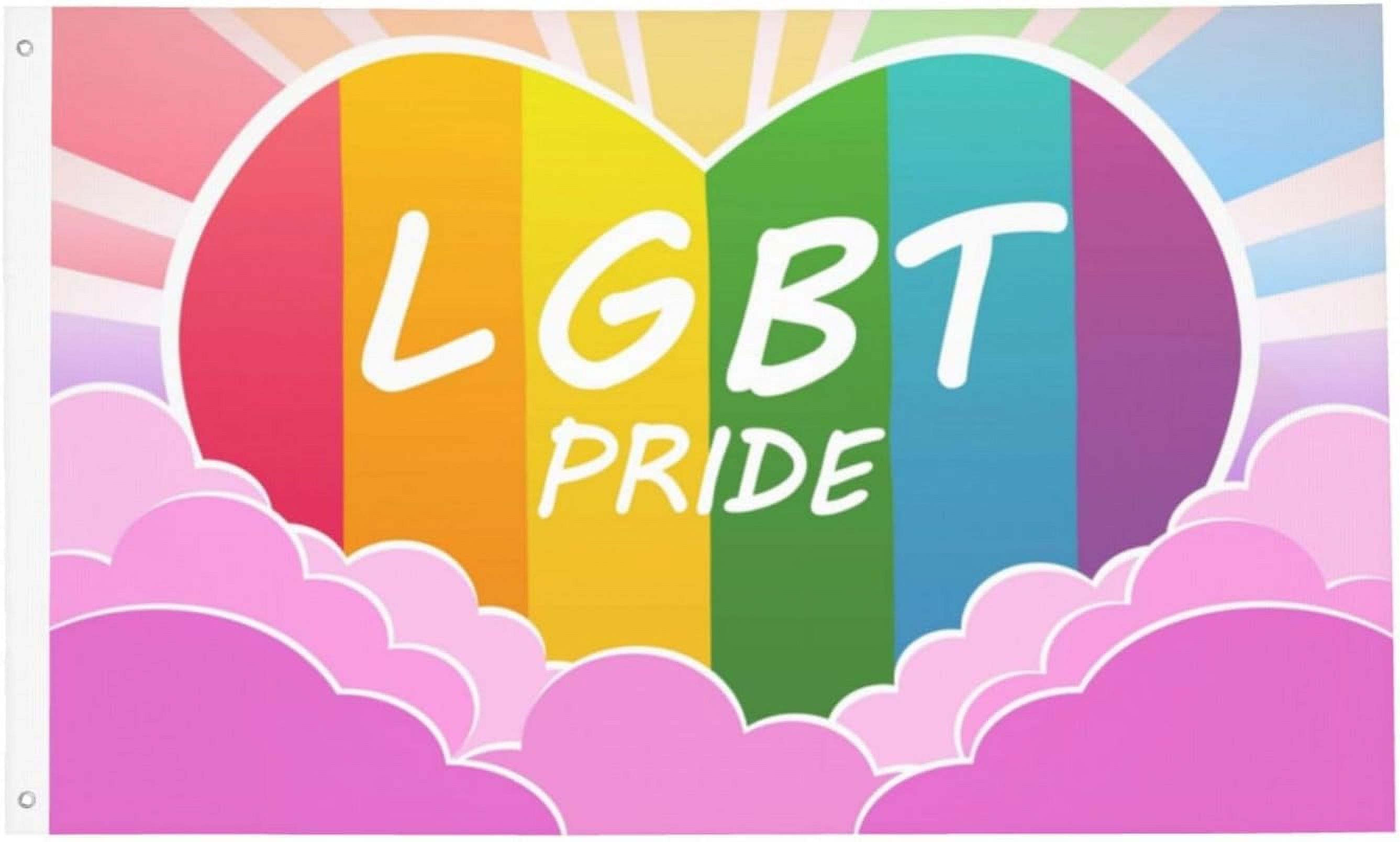 Lgbt Pride Flag Colorful Sky With Sun Heart and Clouds Flag, 3Ply ...