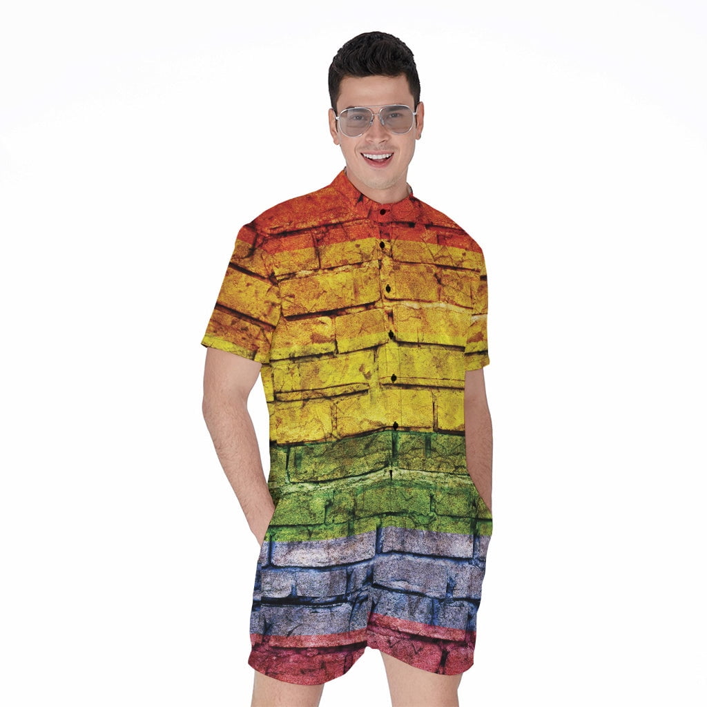 Lgbt Pride Rainbow Brick Wall Short Sleeve Men'S Rompers, Lgbt Lgbtq+ ...
