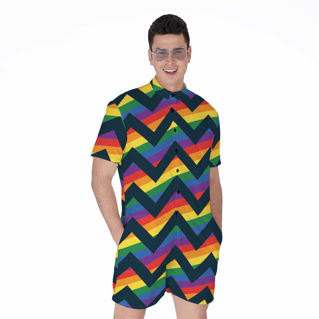 Lgbt Pride Rainbow Chevron Pattern Short Sleeve Men'S Rompers, Lgbt ...