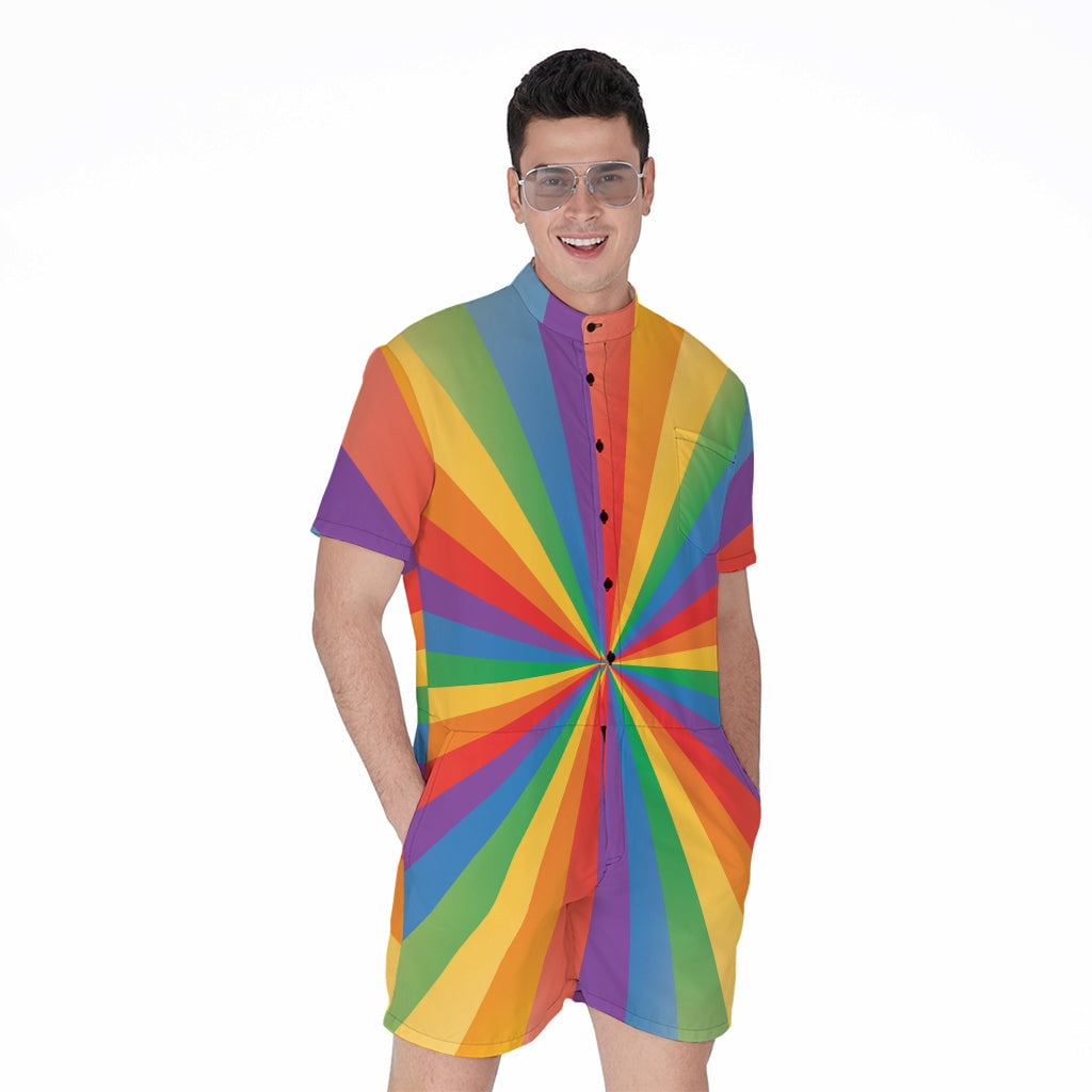 Lgbt Pride Rainbow Rays Short Sleeve Men'S Rompers, Lgbt Lgbtq+ Pride ...