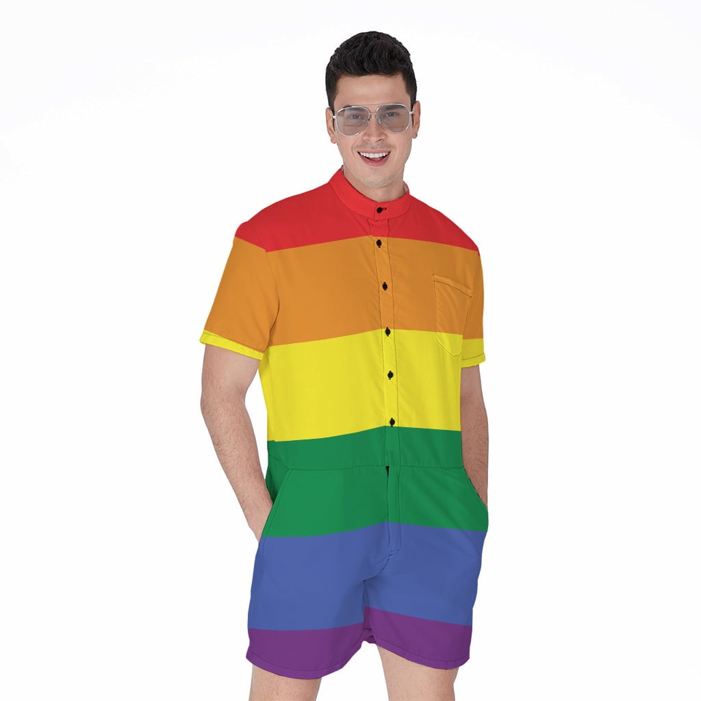 Lgbt Pride Rainbow Striped Short Sleeve Men'S Rompers, Lgbt Lgbtq+ ...