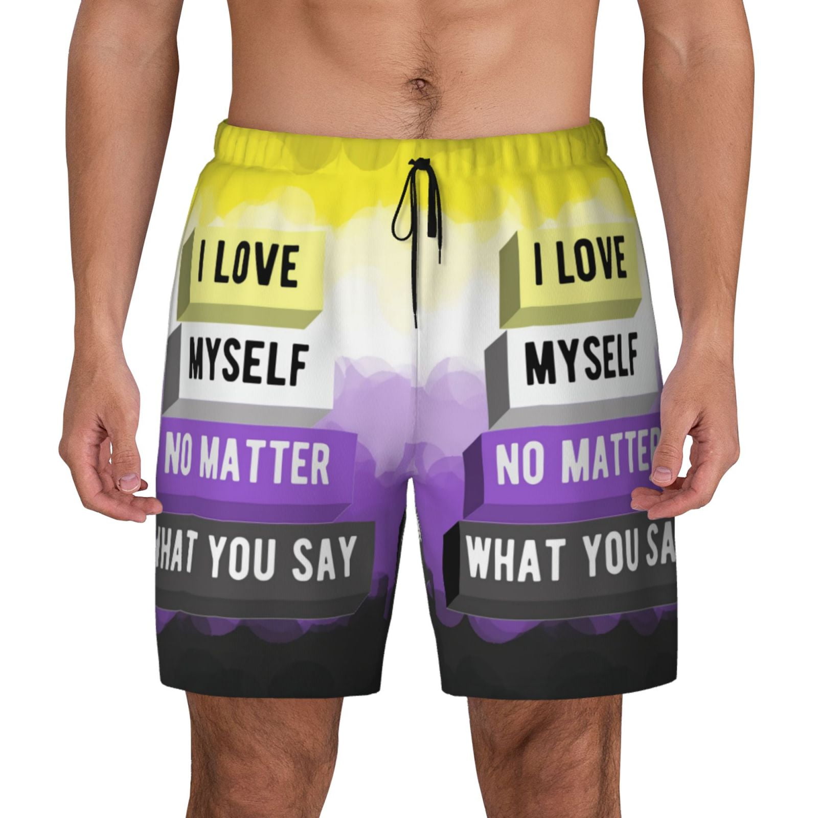 Lgbtq Nonbinary Pride Mens Swim Trunks With Compression Liner With Mesh ...