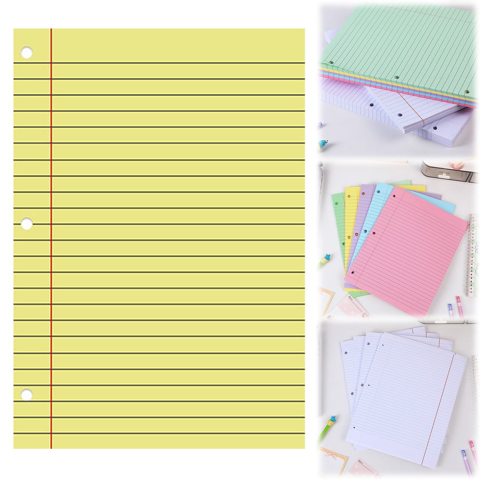 Lggsban Loose Leaf Paper 200 Sheets Colored Filler Paper College Ruled ...