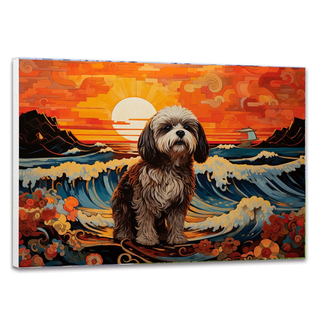 Lhasa Apso Dog Art Canvas Prints Wall Art Ocean Beach Picture Paintings ...