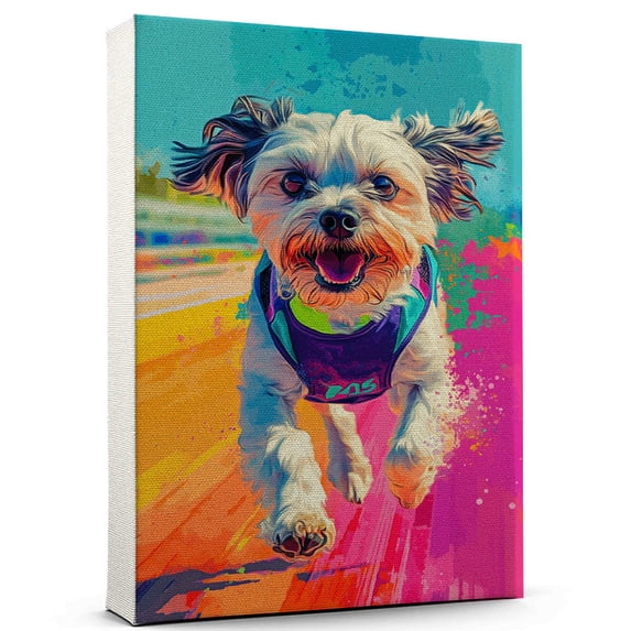 Lhasa Apso Dog Playing Running Stretched Canvas Size 8x12 – Vintage ...