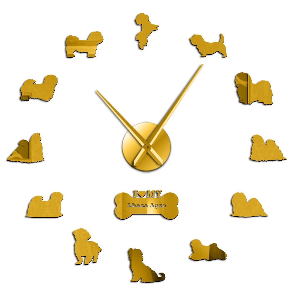 Lhasa Apso Dog Silhouette Frameless Wall Clock Stickers, DIY Modern ...