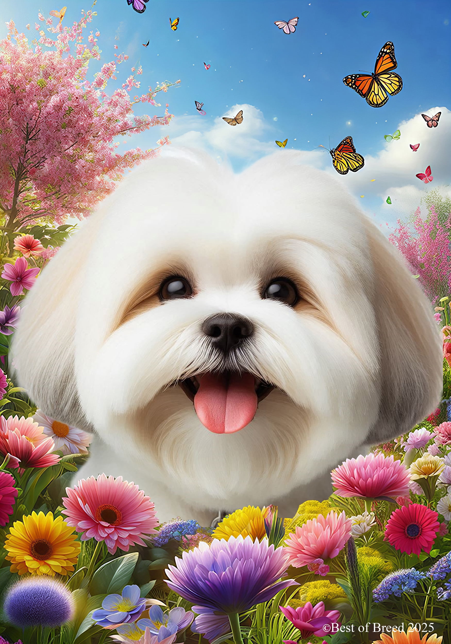 Lhasa Apso White - Best of Breed Spring Butterfly Outdoor House Flag 28 ...