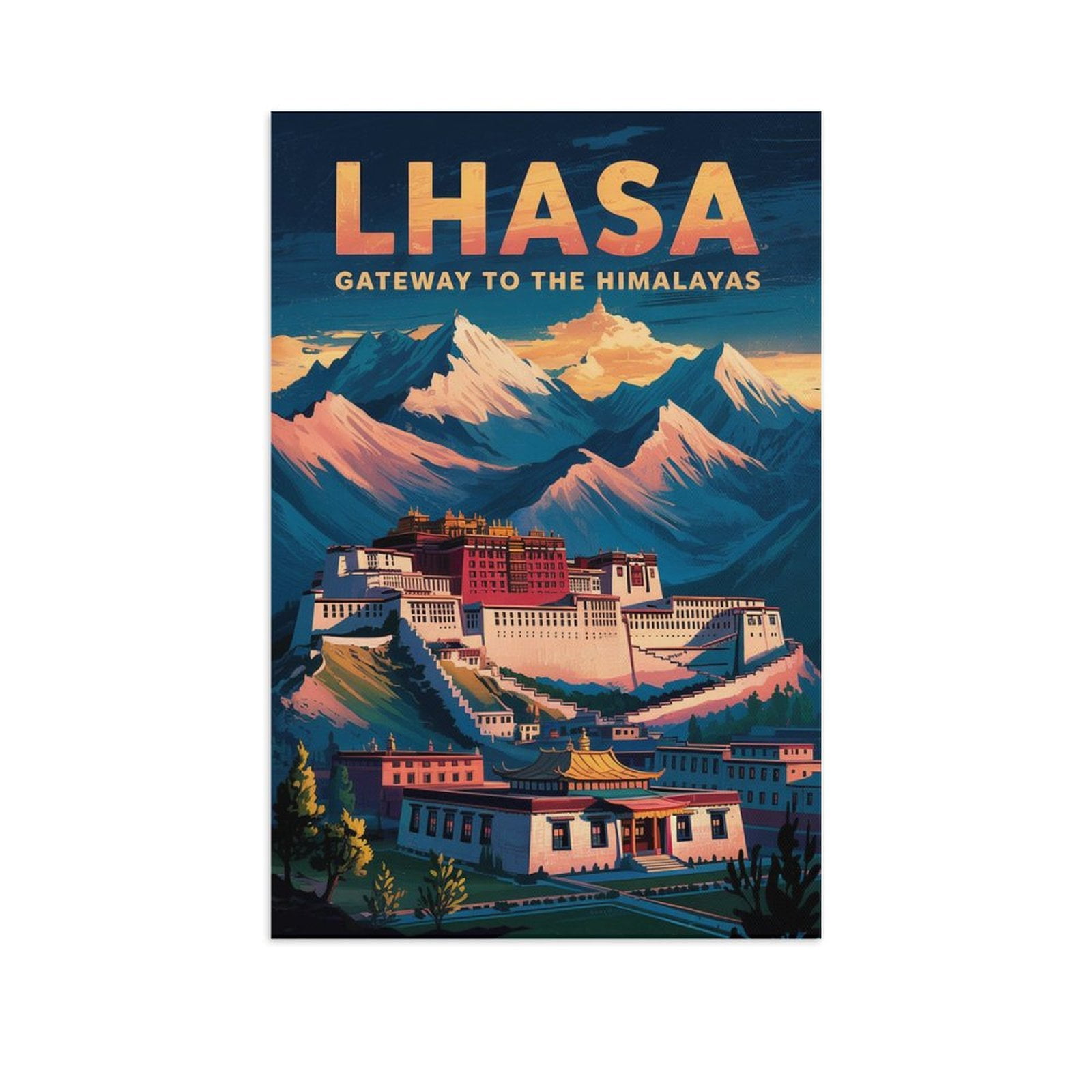 Lhasa Retro Travel Poster Vintage Tibetan City Tourism with Potala ...